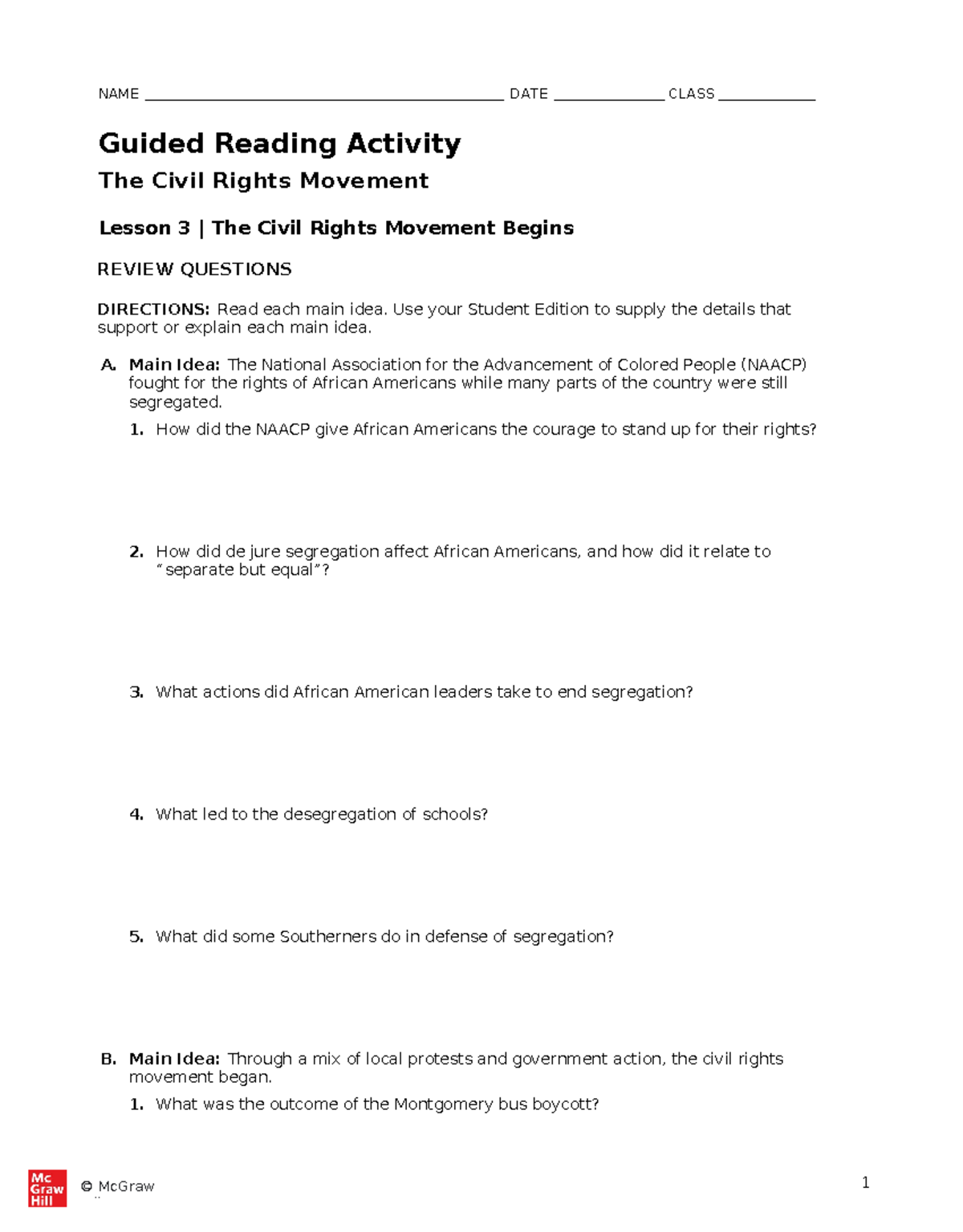 Jesse Thompson - Topic 9: Lesson 3 - The Beginnings of the Civil Rights ...
