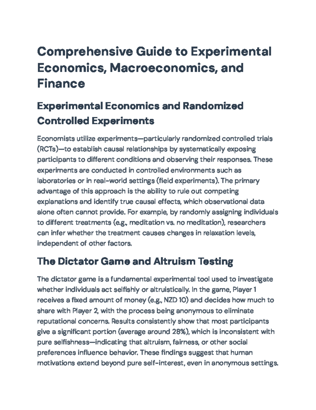 Comprehensive Overview of Experimental Economics, Macro (ECO 101 ...