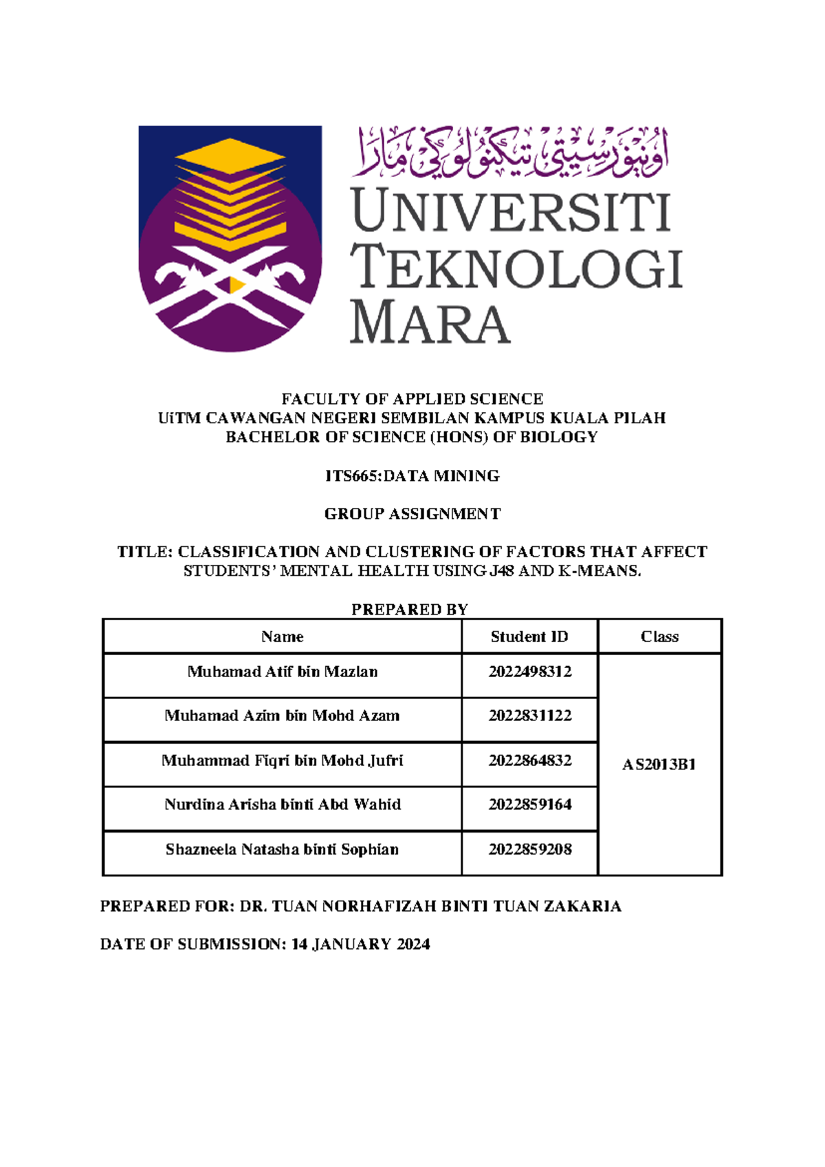 ITS665 Group Assignment: Classification & Clustering of Factors Influencing Students' Mental ...