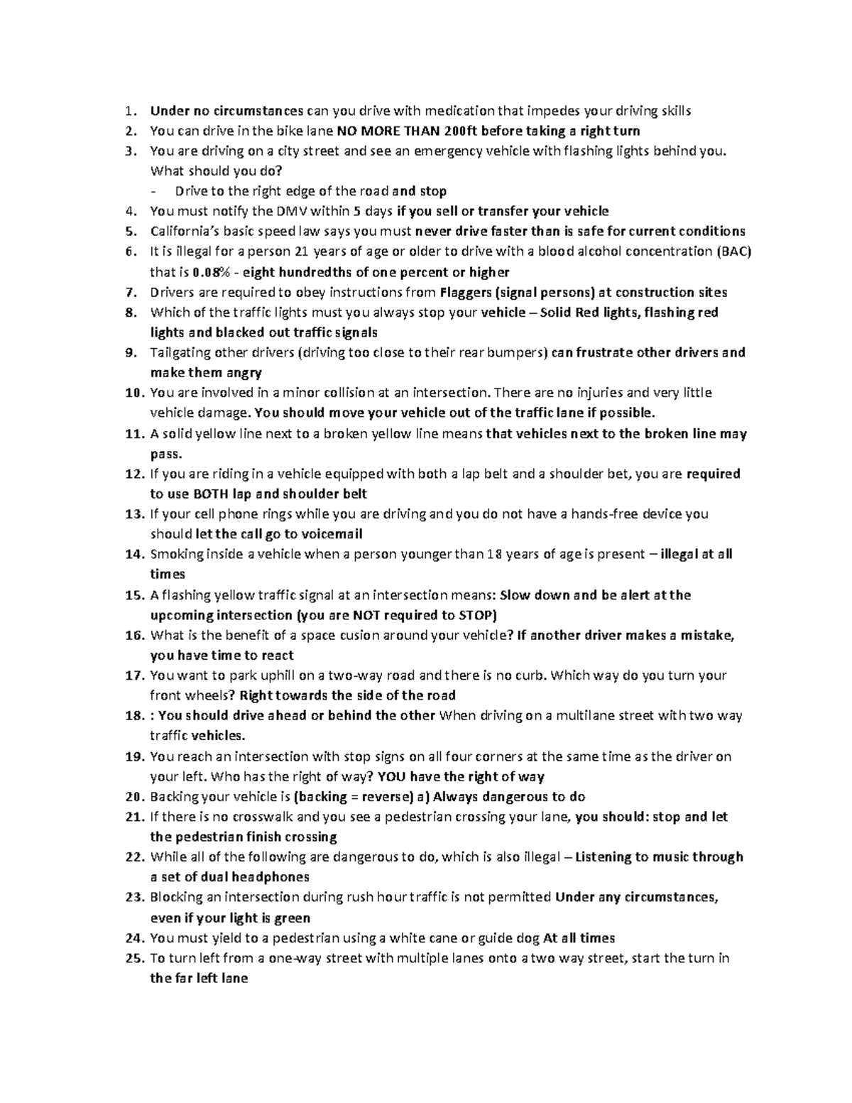 California DMV - Essential Driving Rules and Regulations Summary - Studocu