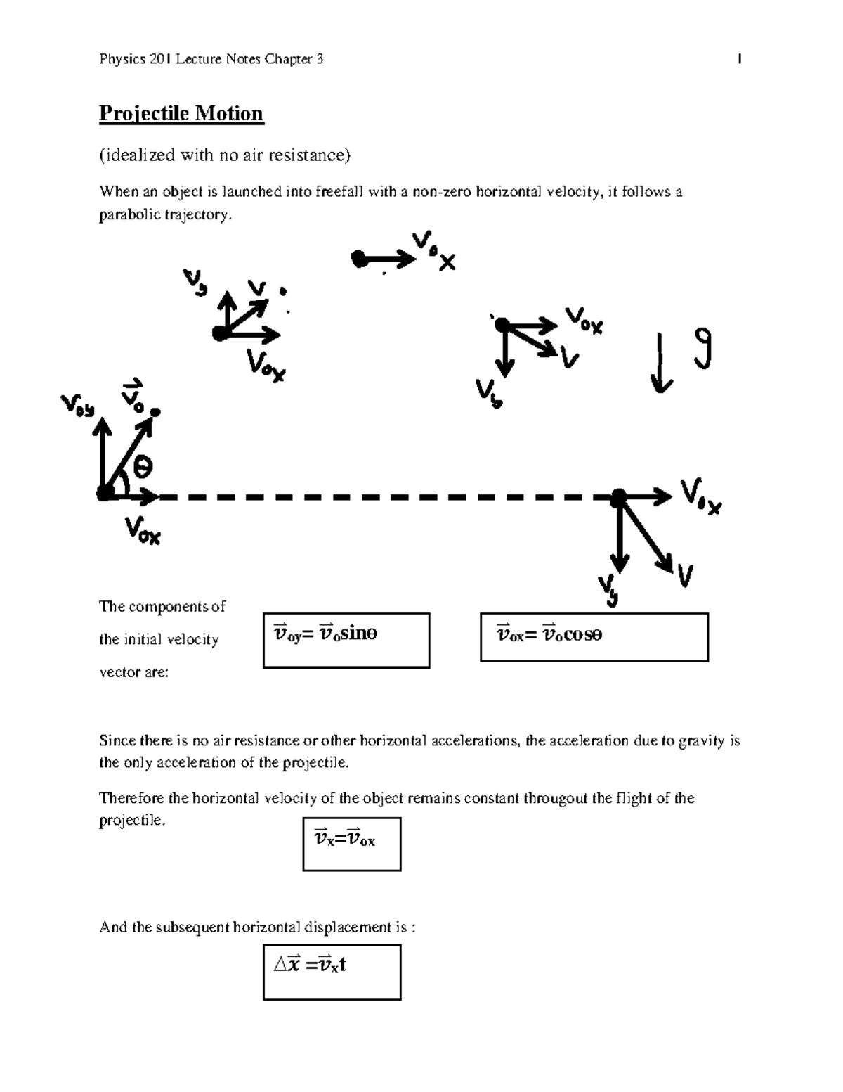 Physics 201 Lecture Notes: Chapter 3 - Projectile Motion & Kinematics ...