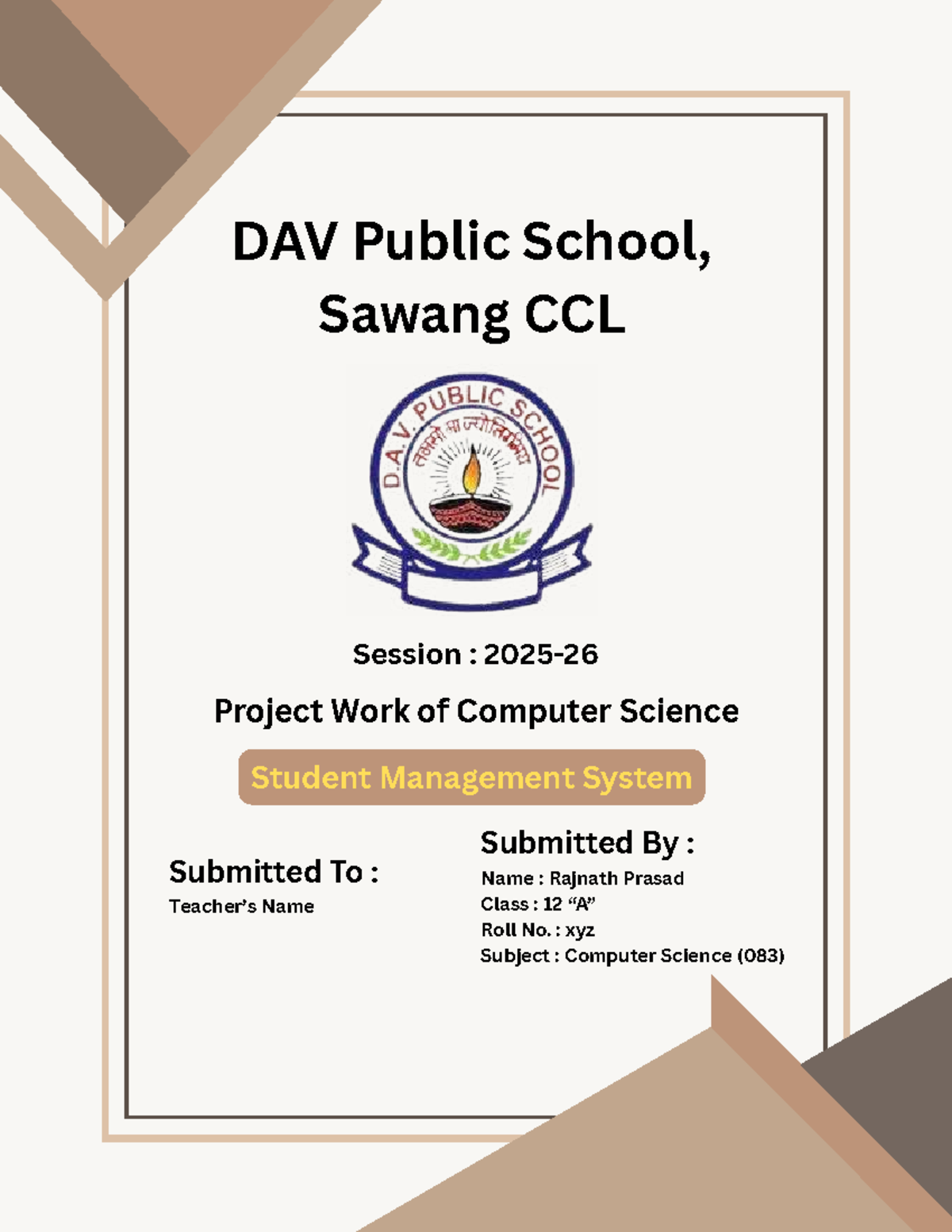 CBSE Class 12 Computer Science Project: Student Management System - Studocu