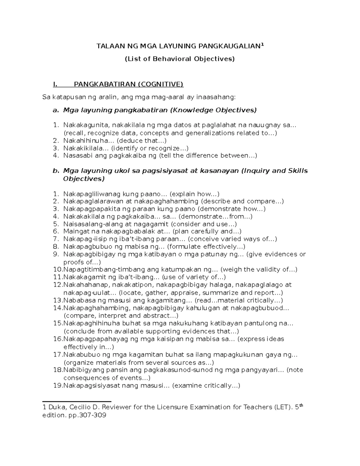 Sample Test questions - Matching type Panuto: Sa kulom A ang mga ...