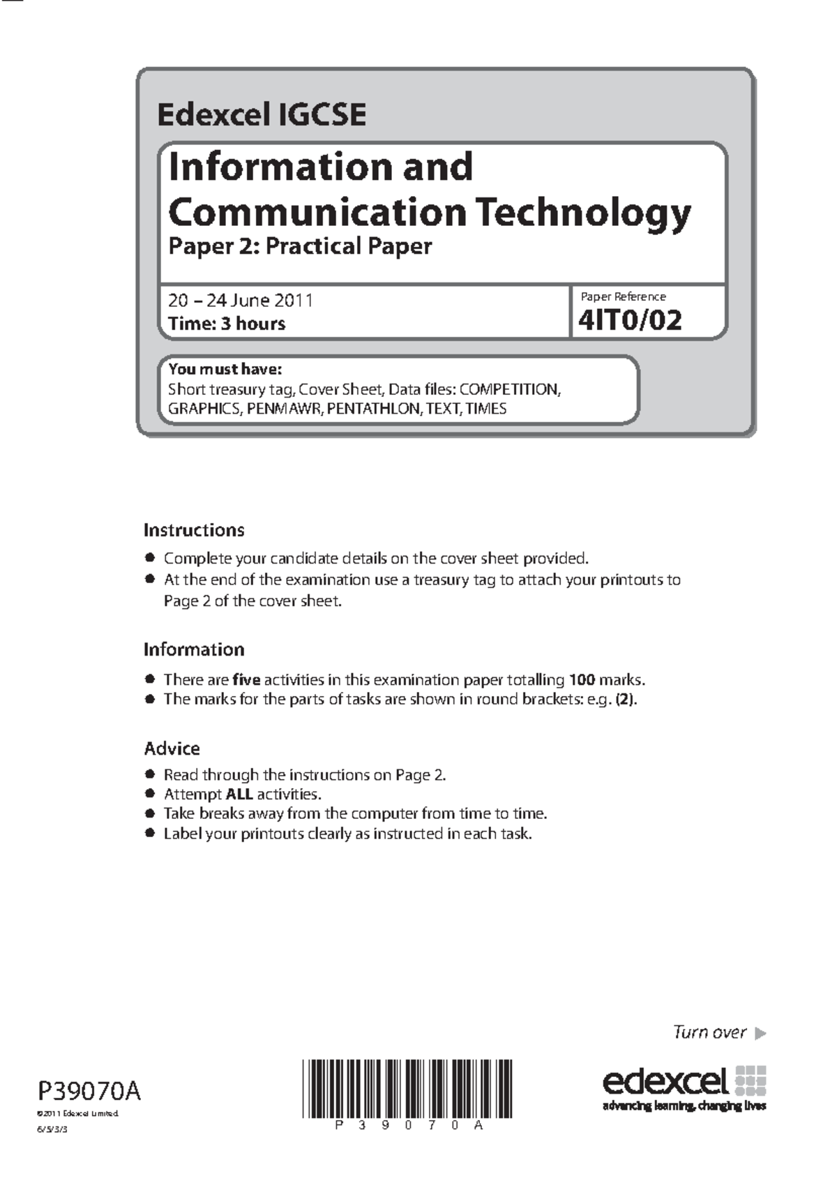 Edexcel IGCSE ICT Paper 2: Practical Exam June 2011 Guide - Studocu