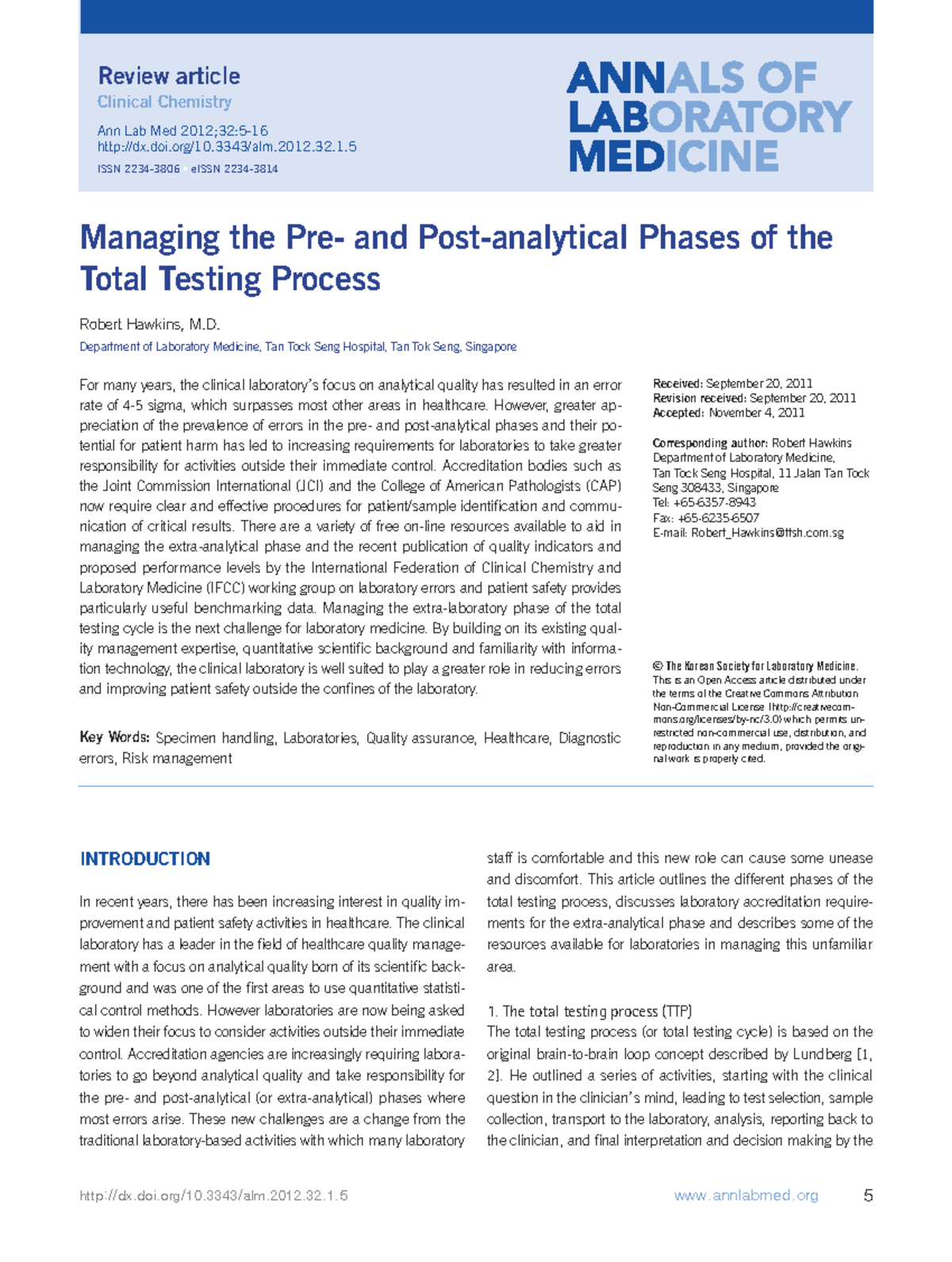 Managing the Pre- and Post-Analytical Phases of the Total Testing ...