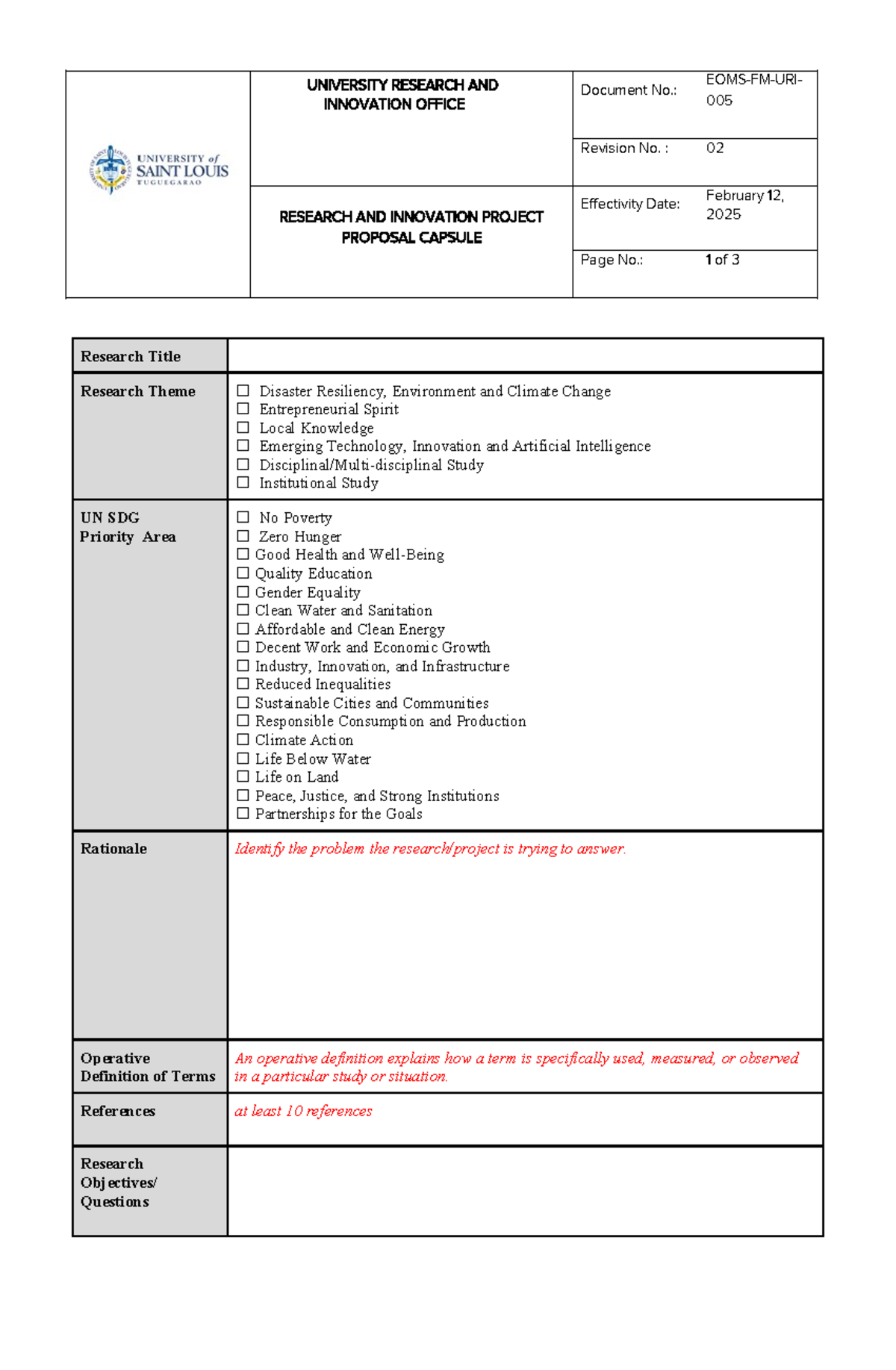 Research Proposal Capsule: Disaster Resiliency & Innovation (EOMS-FM ...