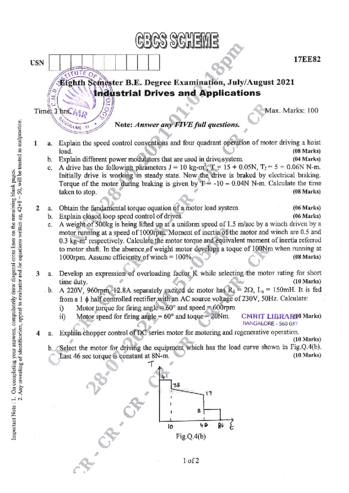 VTU 17EE82 Industrial Drives and Applications Exam Paper - Jun 2021 - Studocu