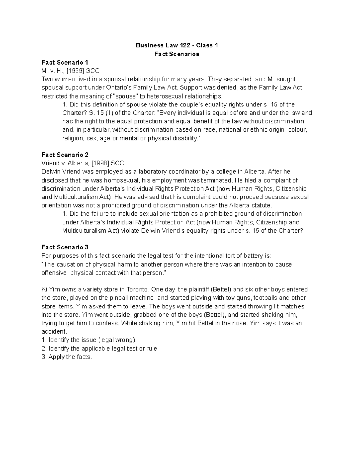 LAW122 Midterm Fact Scenarios: Key Legal Cases and Issues - Studocu