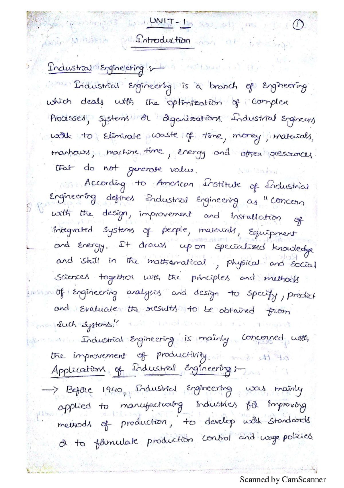 R20 IE&M - UNIT 1: Introduction to Industrial Engineering Notes - Studocu
