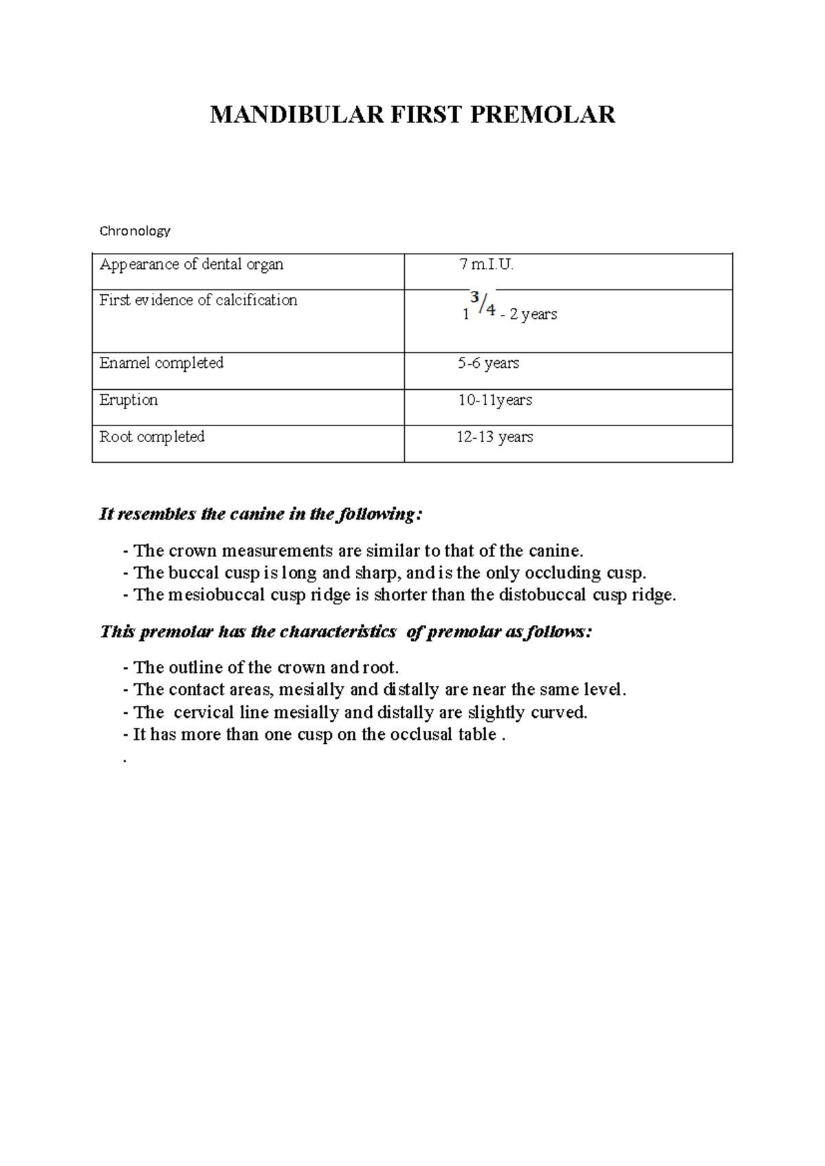 Lower Premolars - Lecture Notes for Year 1 Students (MAND 101) - Studocu