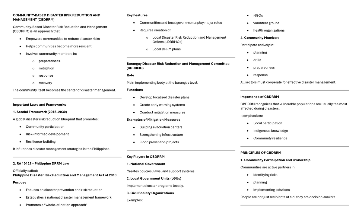 Disaster Risk Reduction and Management (CBDRRM) Finals Reviewer - Studocu