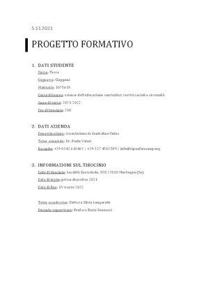 esempio Progetto formativo TIROCINIO - 5. PROGETTO FORMATIVO 1. DATI ...