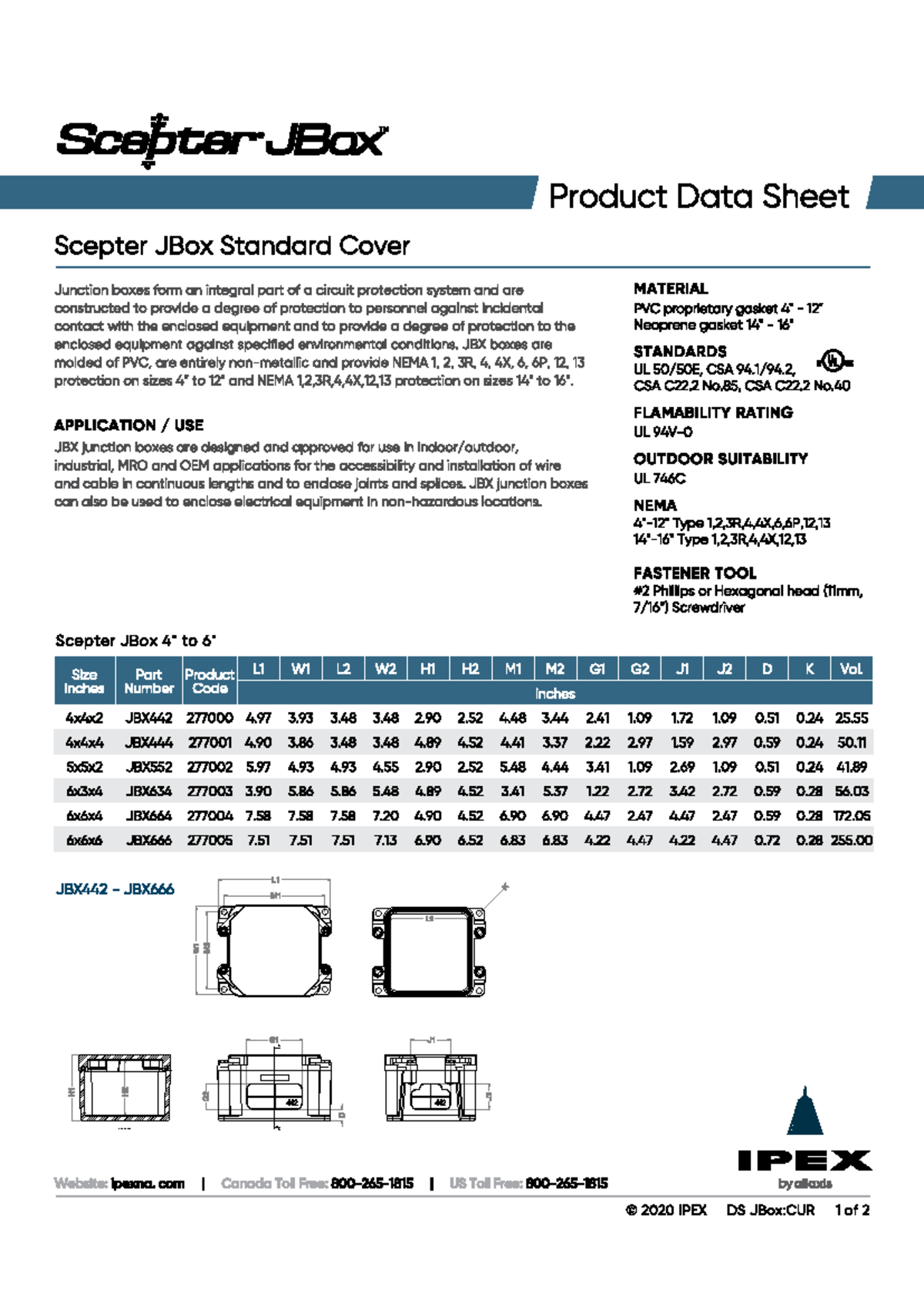 Scepter JBox product data sheet for junction boxes and specifications ...