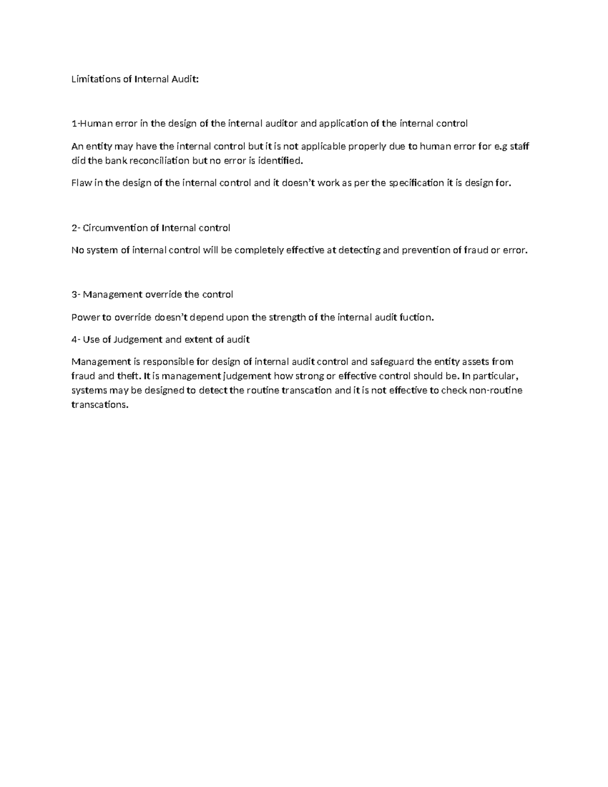 Limitations of Internal Audit in Financial Controls Analysis (FIN 101 ...