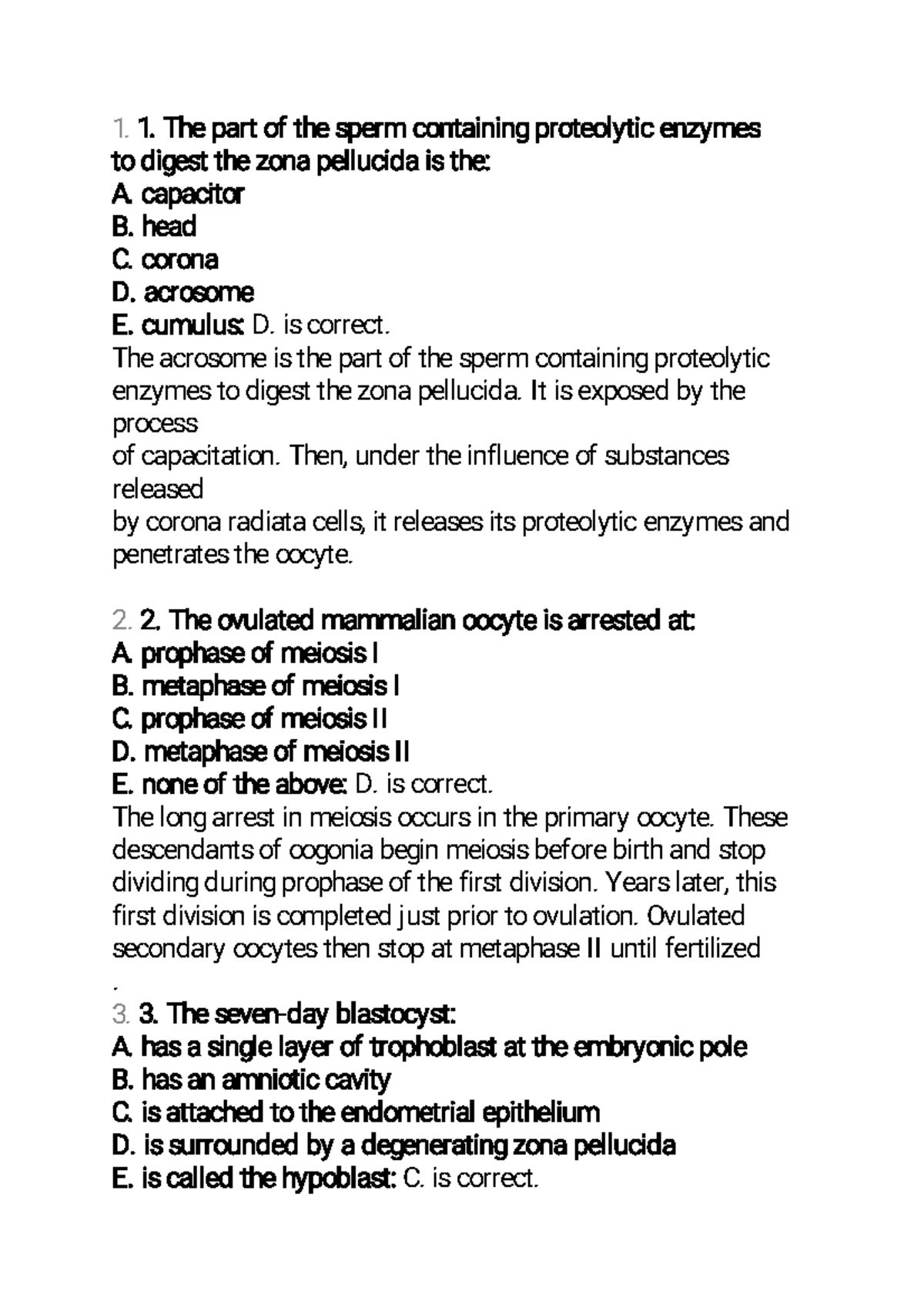 Embryology MCQs - Test Review for Course Code EMB101 - Studocu