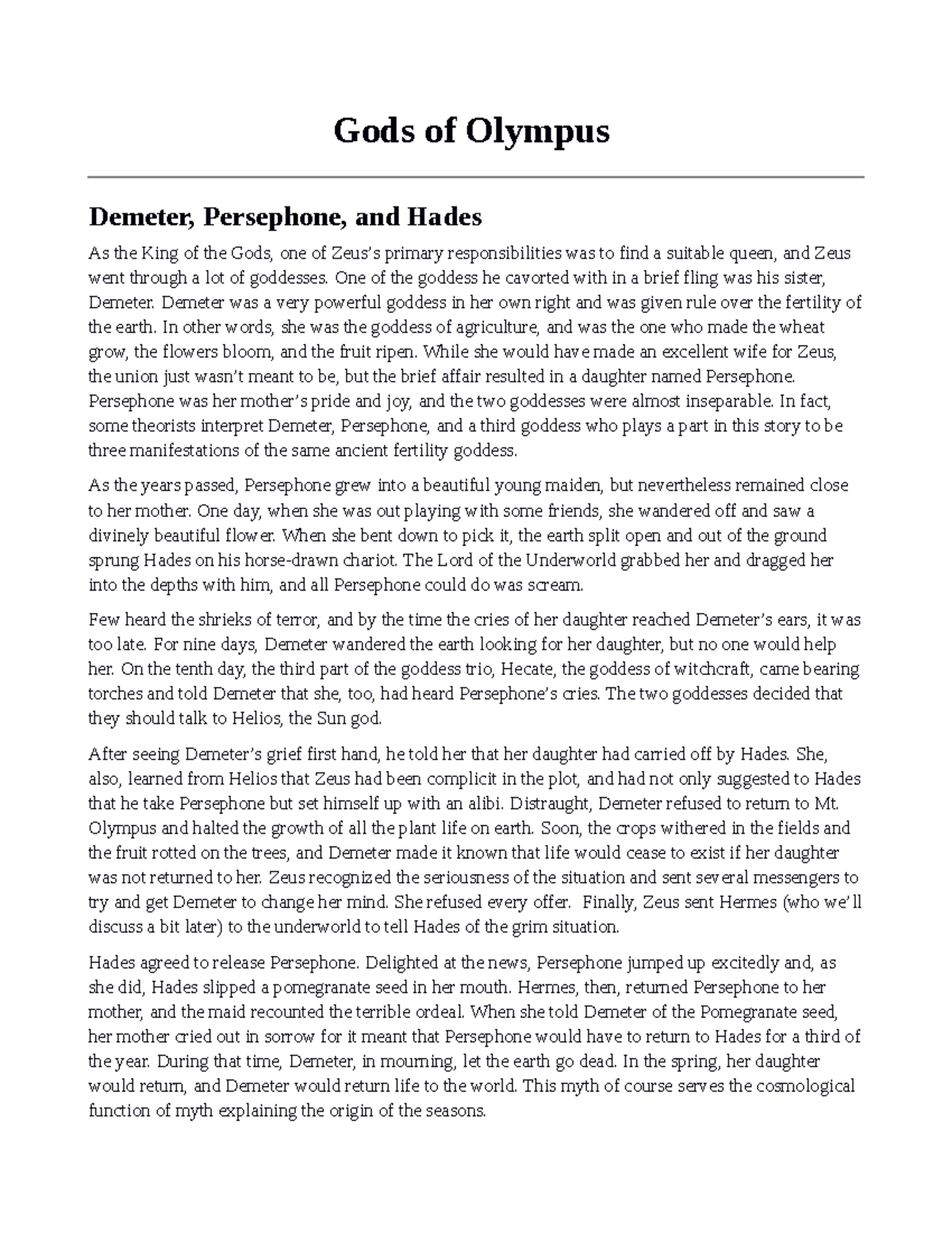 Reading greece part 3 - part 3 of grcian myths - Gods of Olympus ...