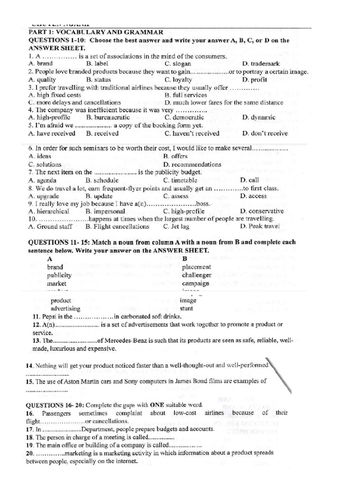 BBV ERULY LMRFSALYAL PART 1: VOCAB & GRAMMAR QUESTIONS - Studocu