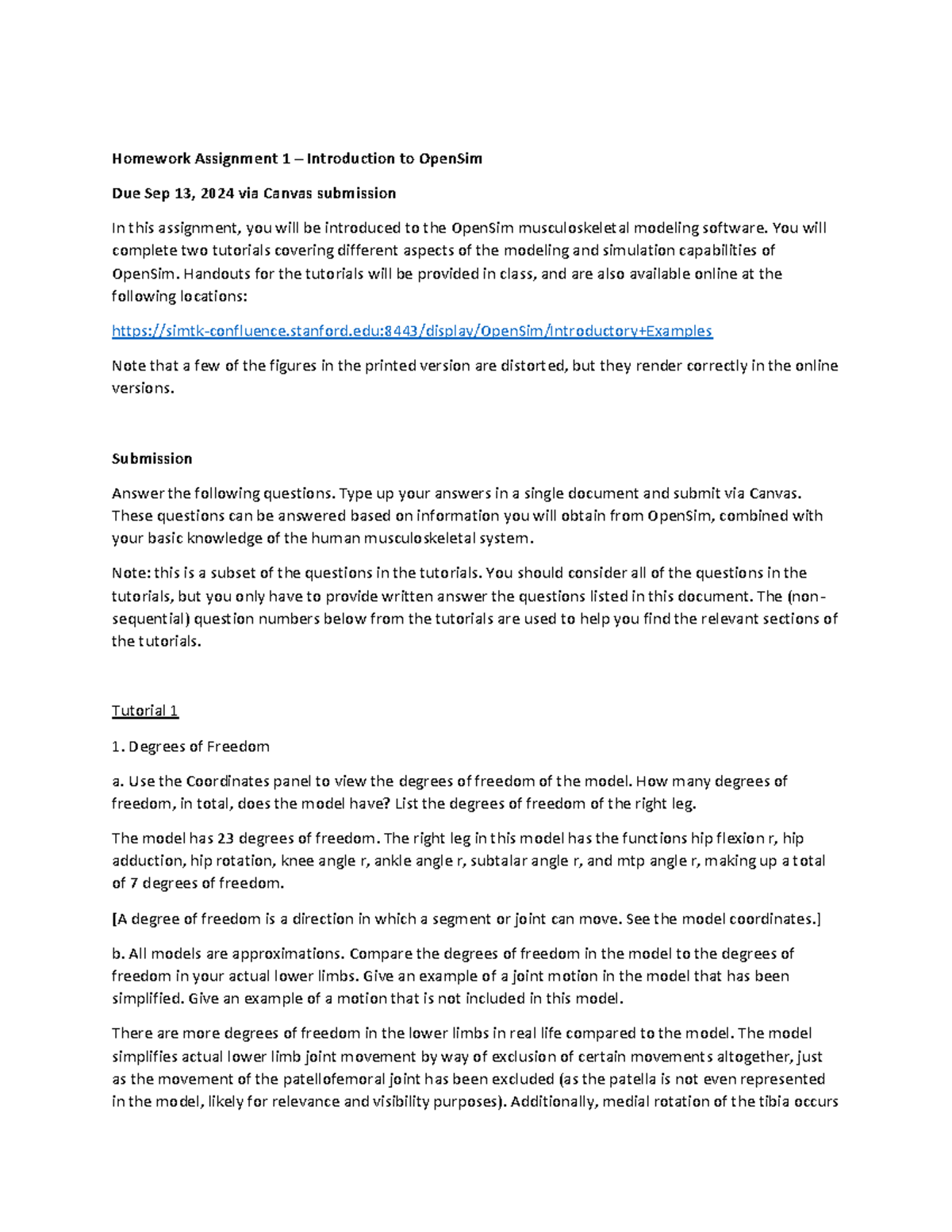 OpenSim Homework Assignment 1: Intro to Tutorials 1 & 2 - Studocu