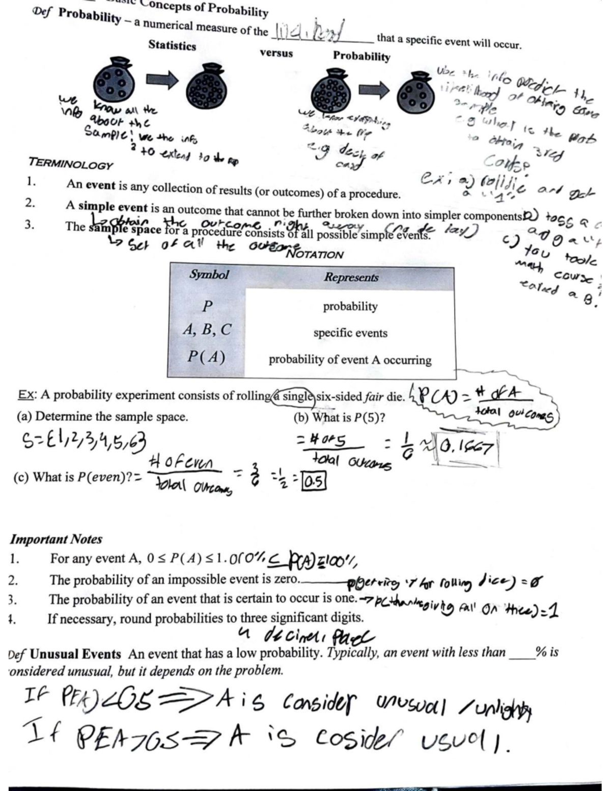 Concepts of Probability: Definitions and Notation (STAT 101) - Studocu