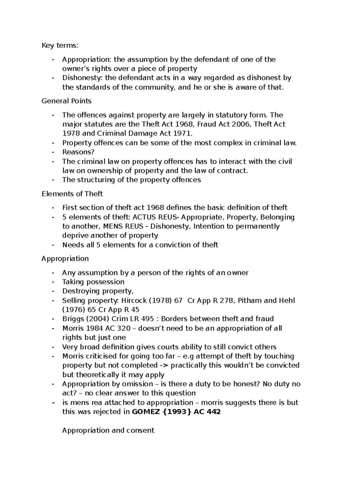 Theft - Lecture Notes (Law 101) - Studocu