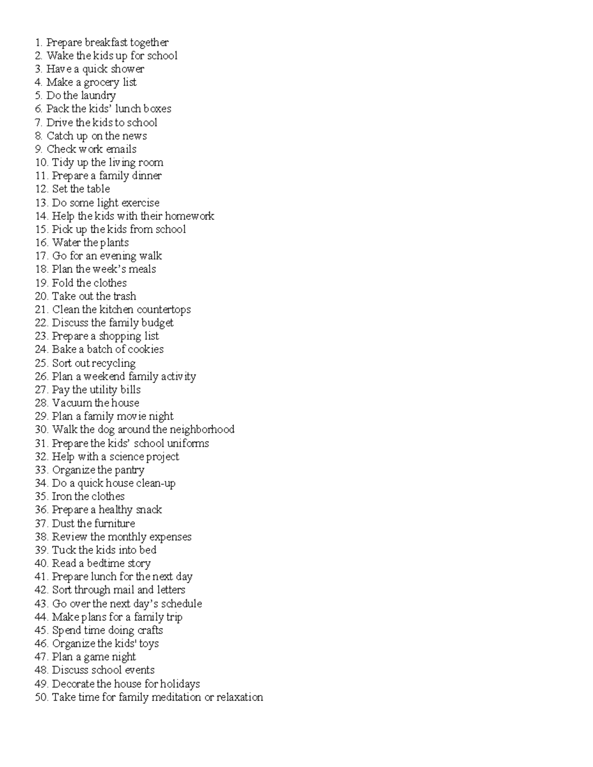 Daily Family Routine Checklist: Tasks & Activities - Studocu