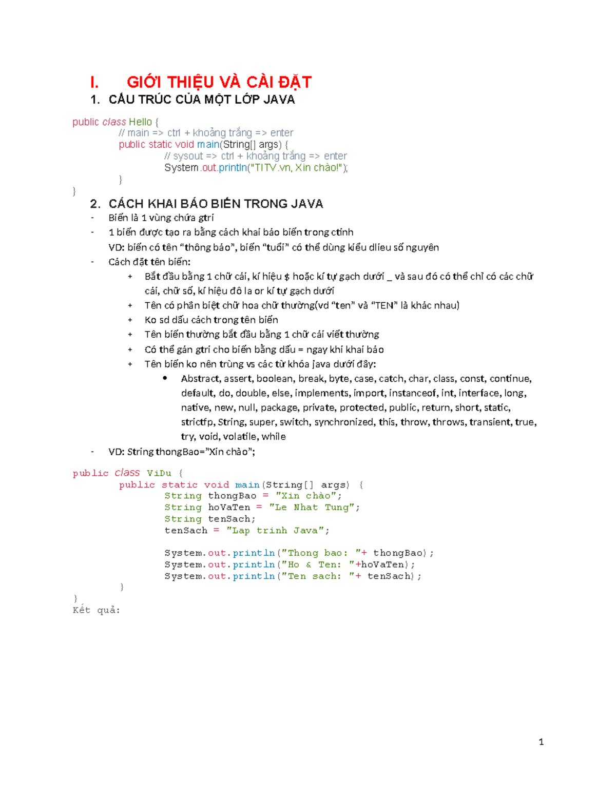 LÝ THUYẾT JAVA: CẤU TRÚC, BIẾN, KIỂU DỮ LIỆU VÀ TOÁN TỬ - Studocu
