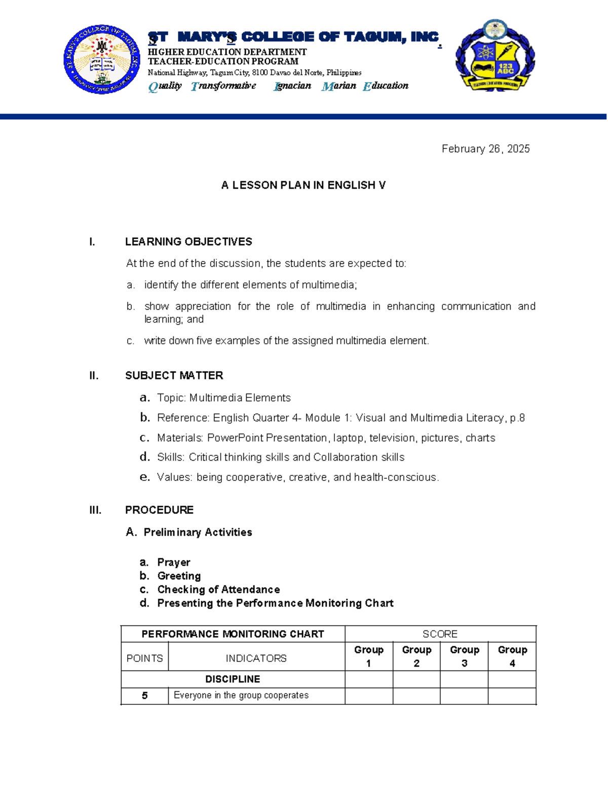ENG-5 Lesson Plan on Multimedia Elements and Their Importance - Studocu