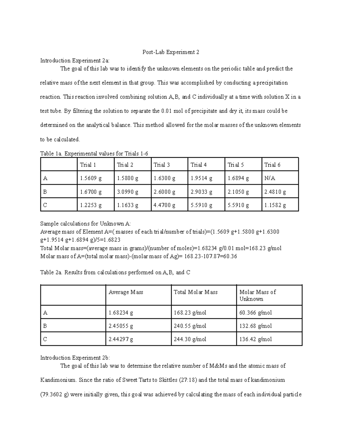 Post-Lab 2 - Lab Report #2 for General Chemistry (CHEM 101) - Studocu