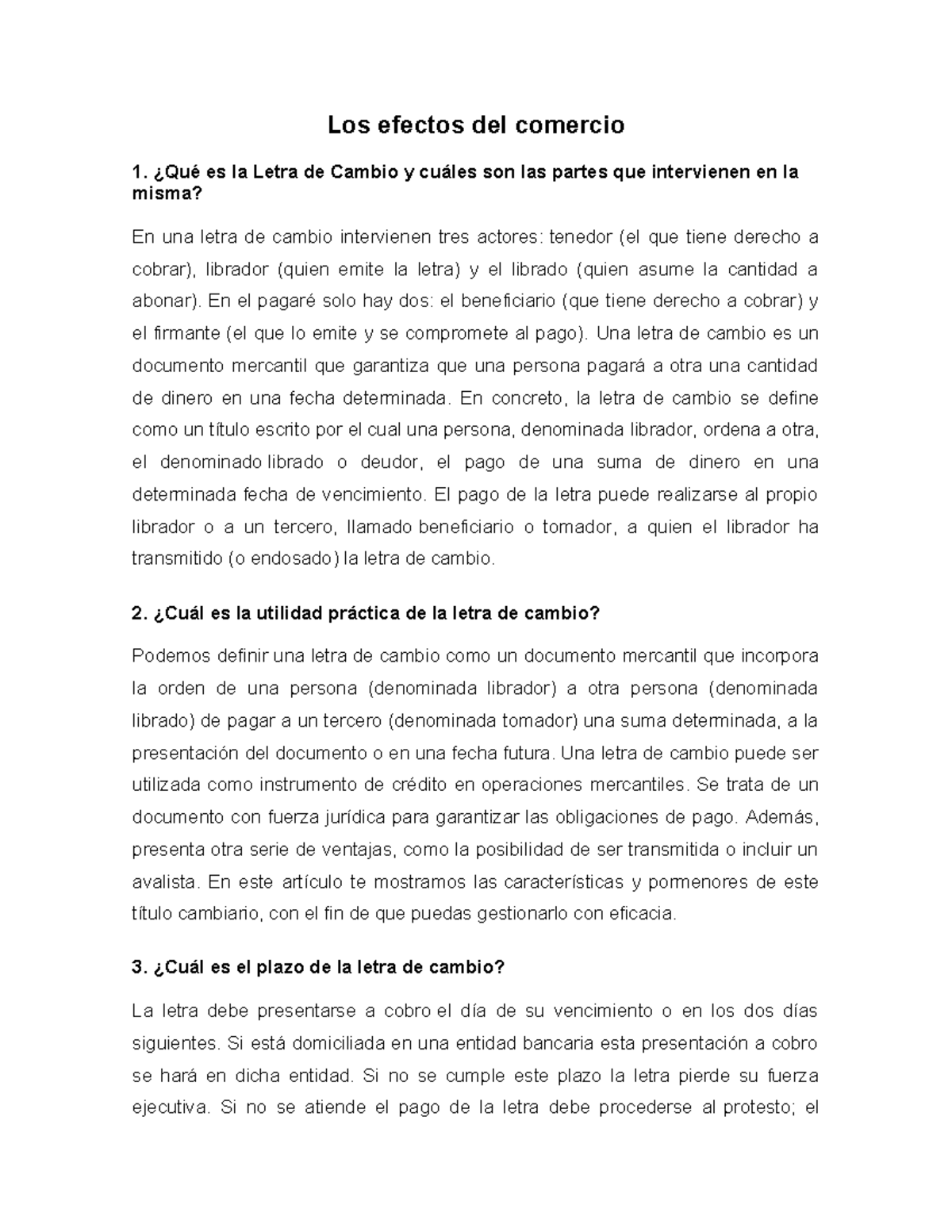 Los efectos del comercio: Letra de Cambio y Cheques en la R.D. - Studocu