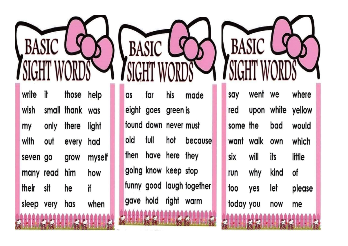 BASIC SIGHT WORDS BOOKLET: Essential Vocabulary for Early Readers - Studocu