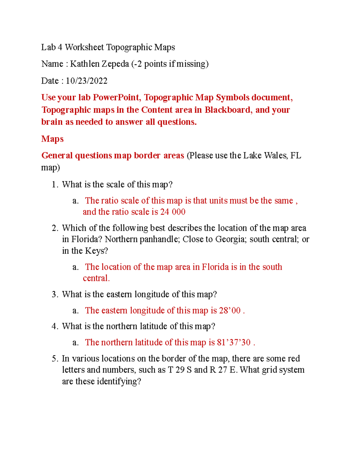 Lamar Lab 4 - Geology Lab 4 Assignment - Lab 4 Worksheet Topographic ...