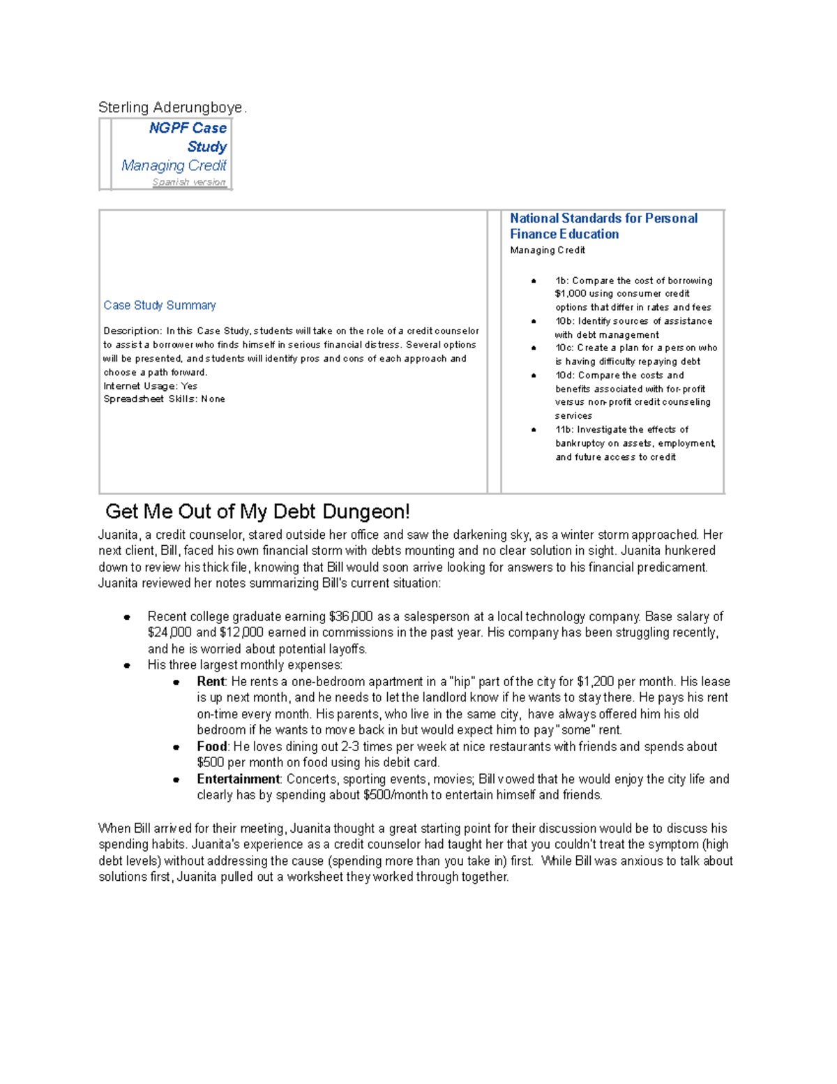 NGPF Case Study: Bill's Debt Management & Credit Counseling Options ...