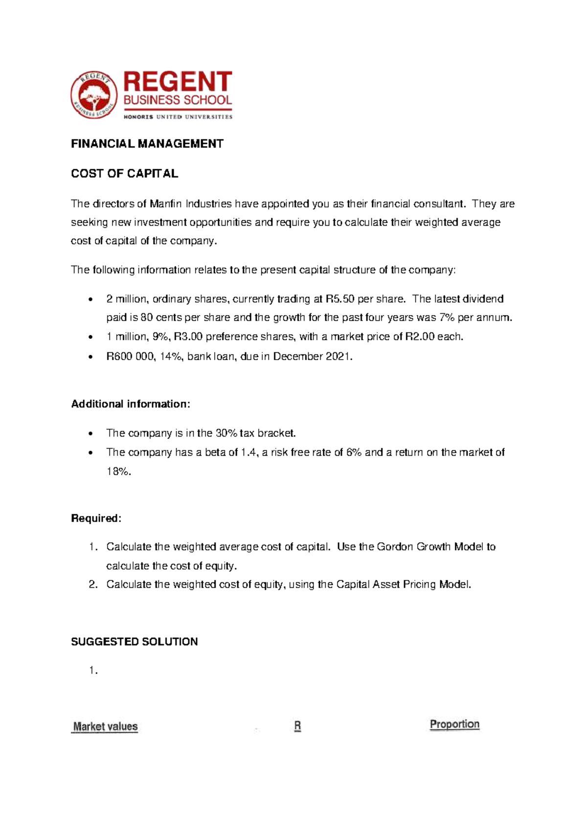 BCOM Honours Financial Management: Cost of Capital Analysis - Studocu