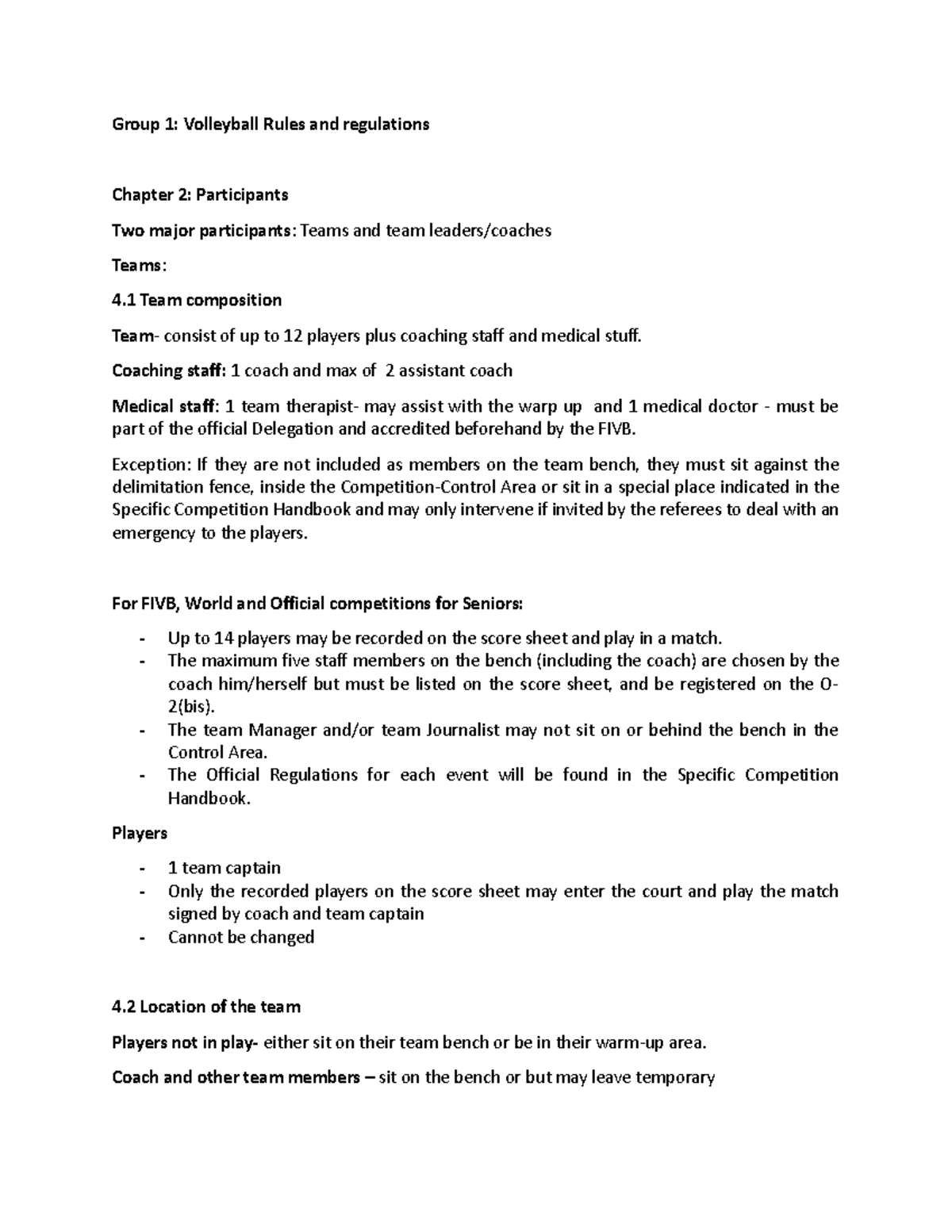 PE CHAP2 - Volleyball Team Composition & Equipment Regulations FIVB ...