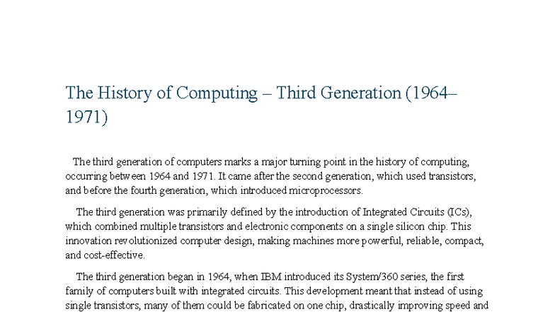 Third Generation Computing (1964-1971) - Lecture Notes - Studocu