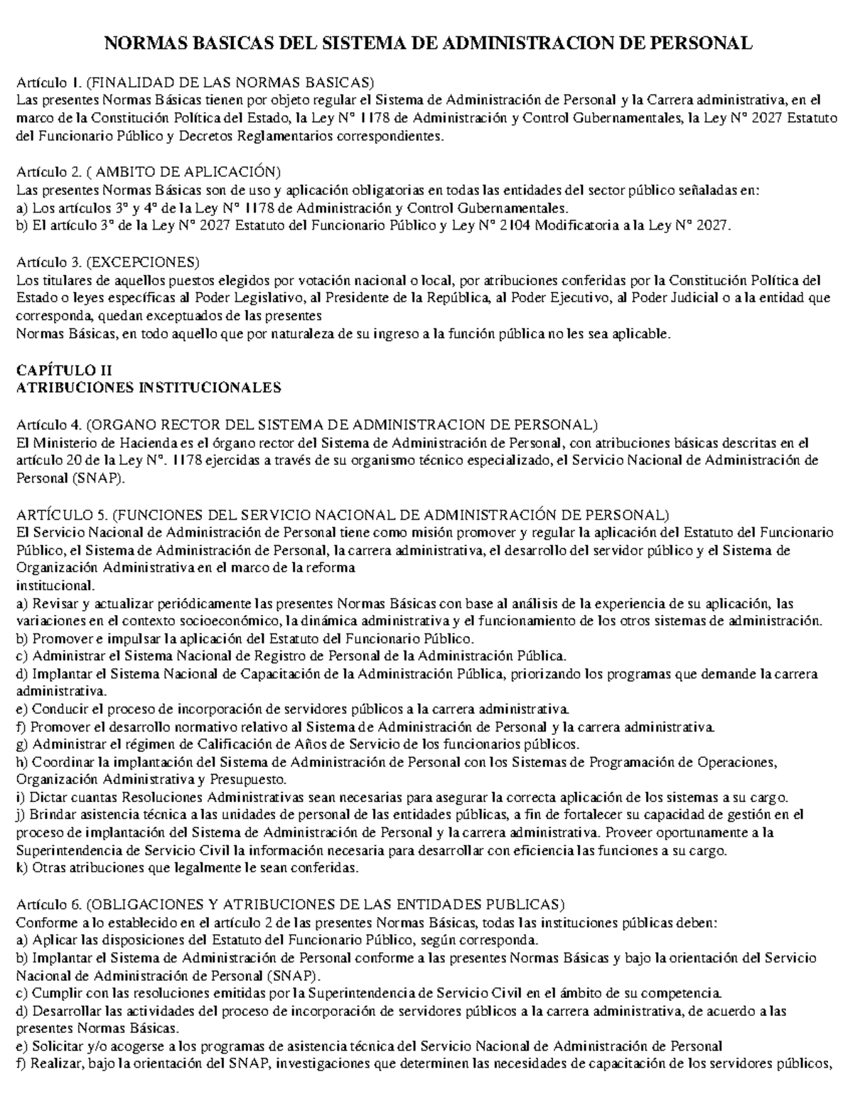 Normas Básicas del Sistema de Administración de Personal (Ley 2027 ...