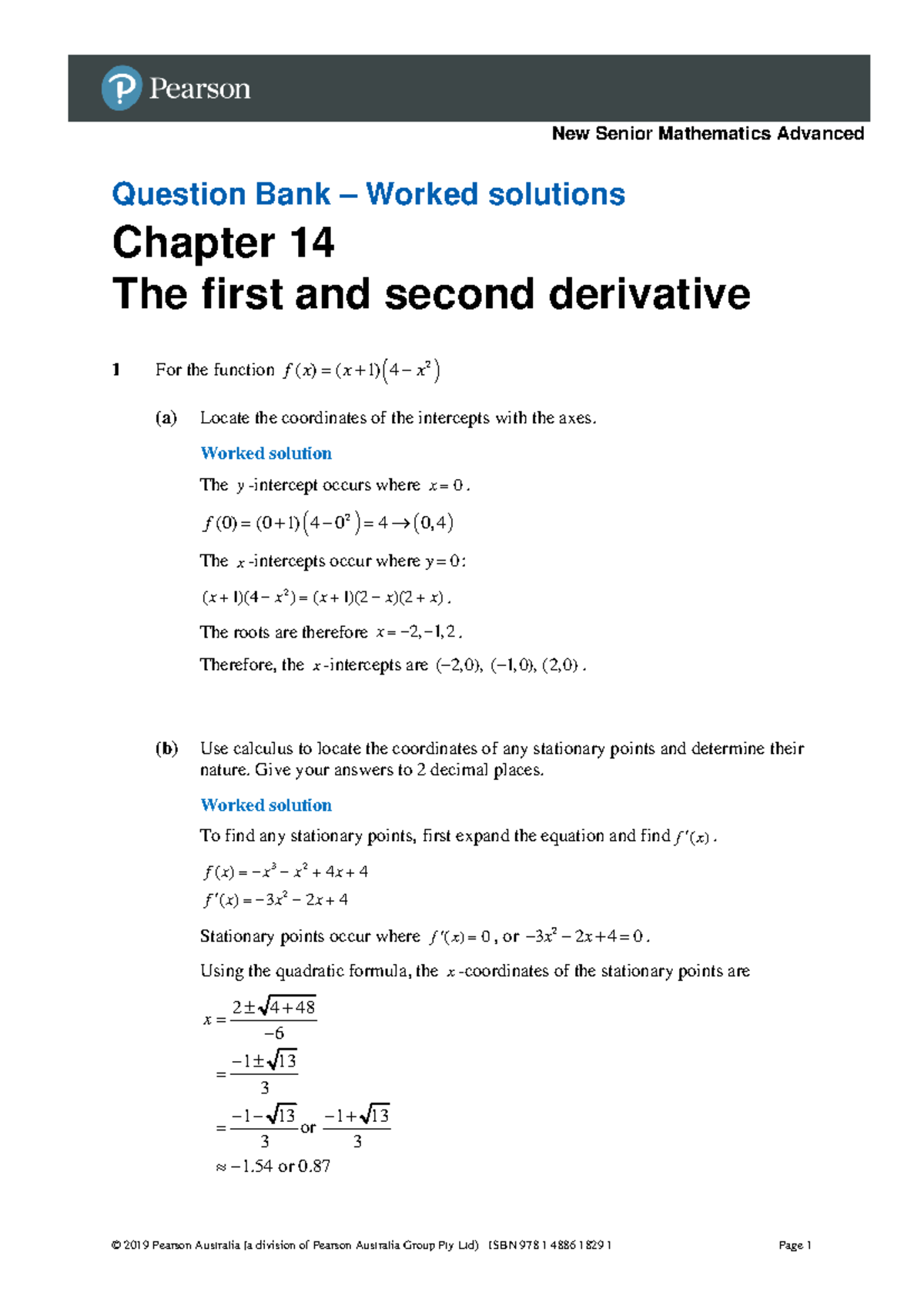 Ch14 Calculus: First & Second Derivative with Worked Solutions - Studocu