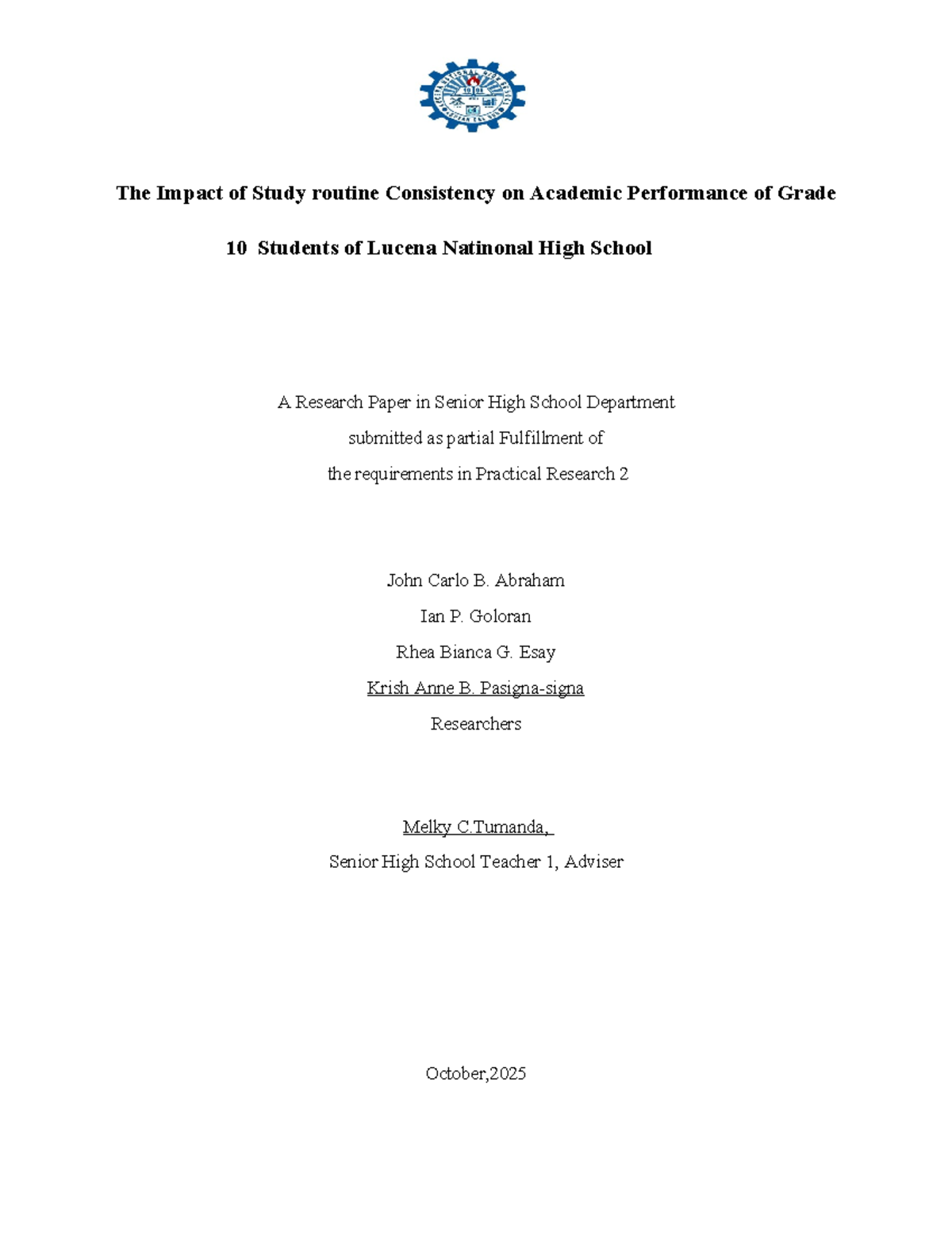 The Impact of Study Routine Consistency on Grade 10 Academic ...