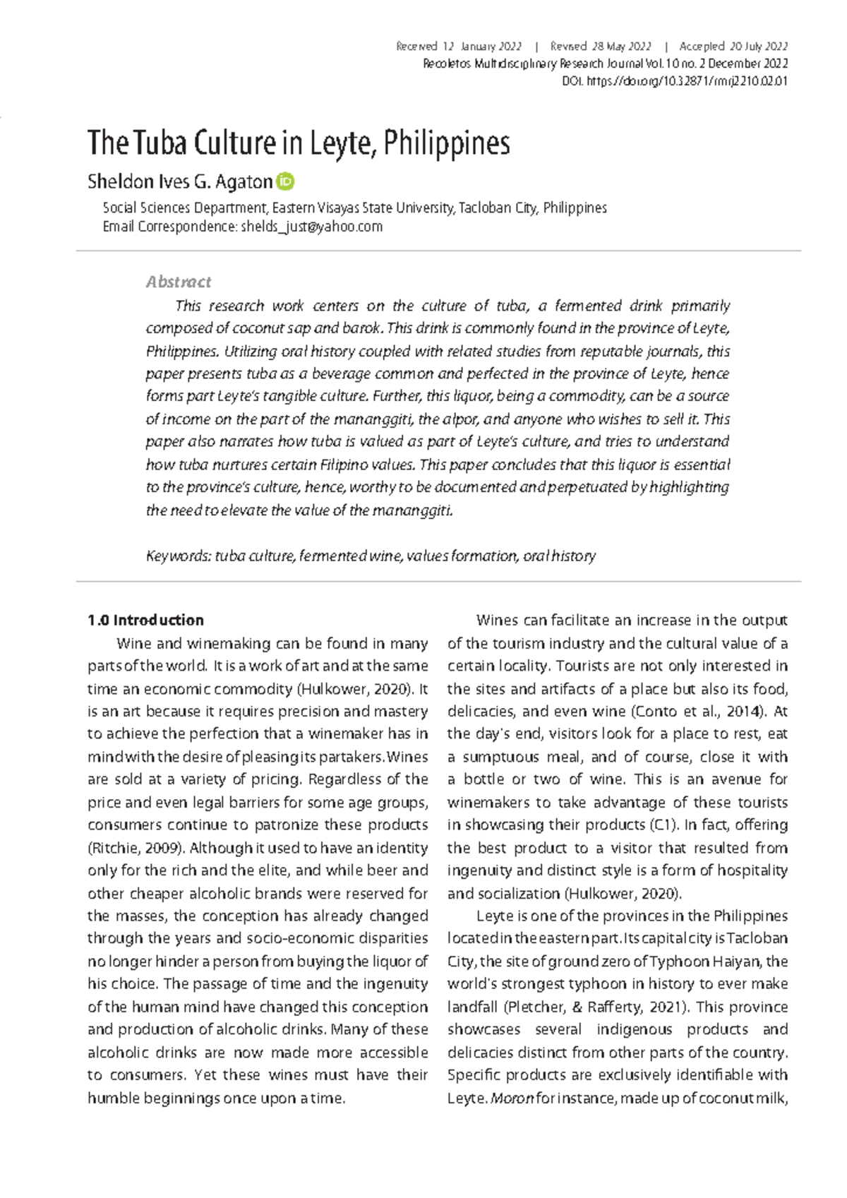 Tuba Culture in Leyte: A Study of Tradition and Values (75-85) - Studocu