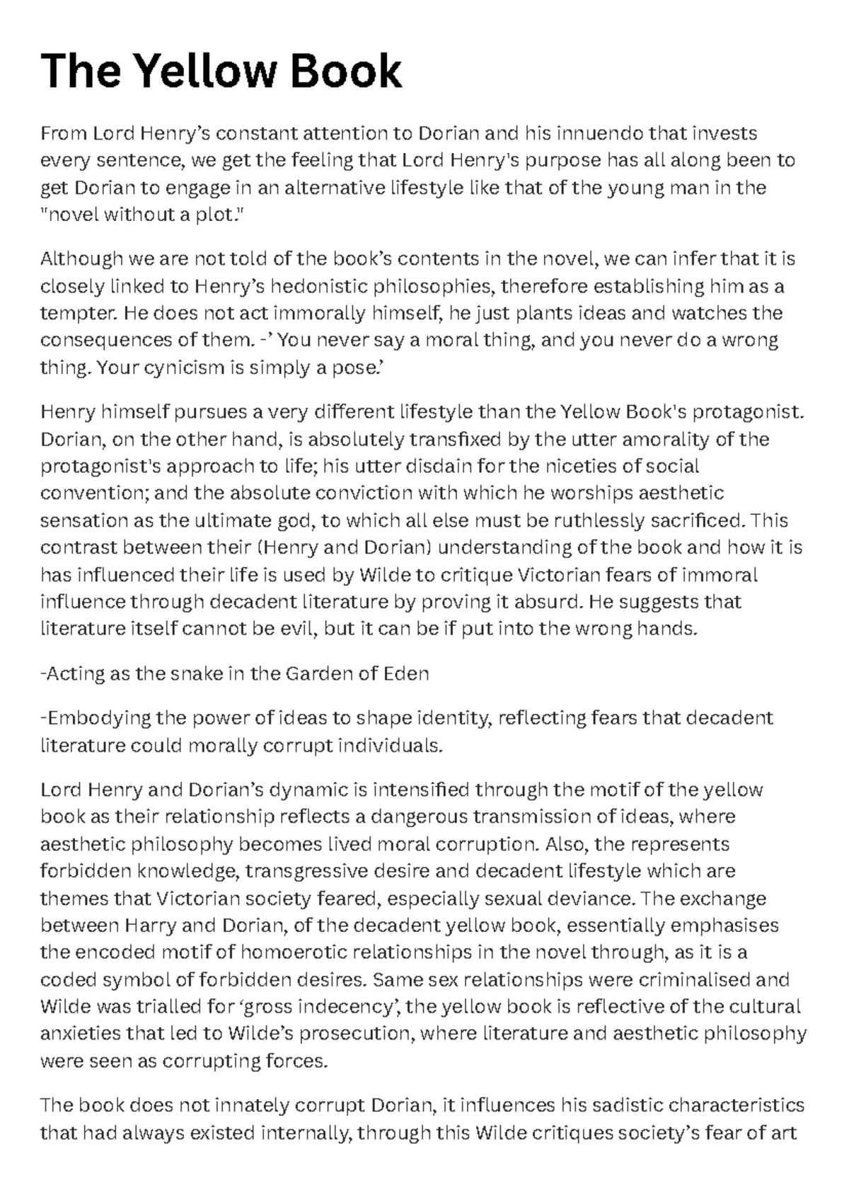 The Yellow Book: Symbols and Motifs in Dorian Gray Analysis - Studocu