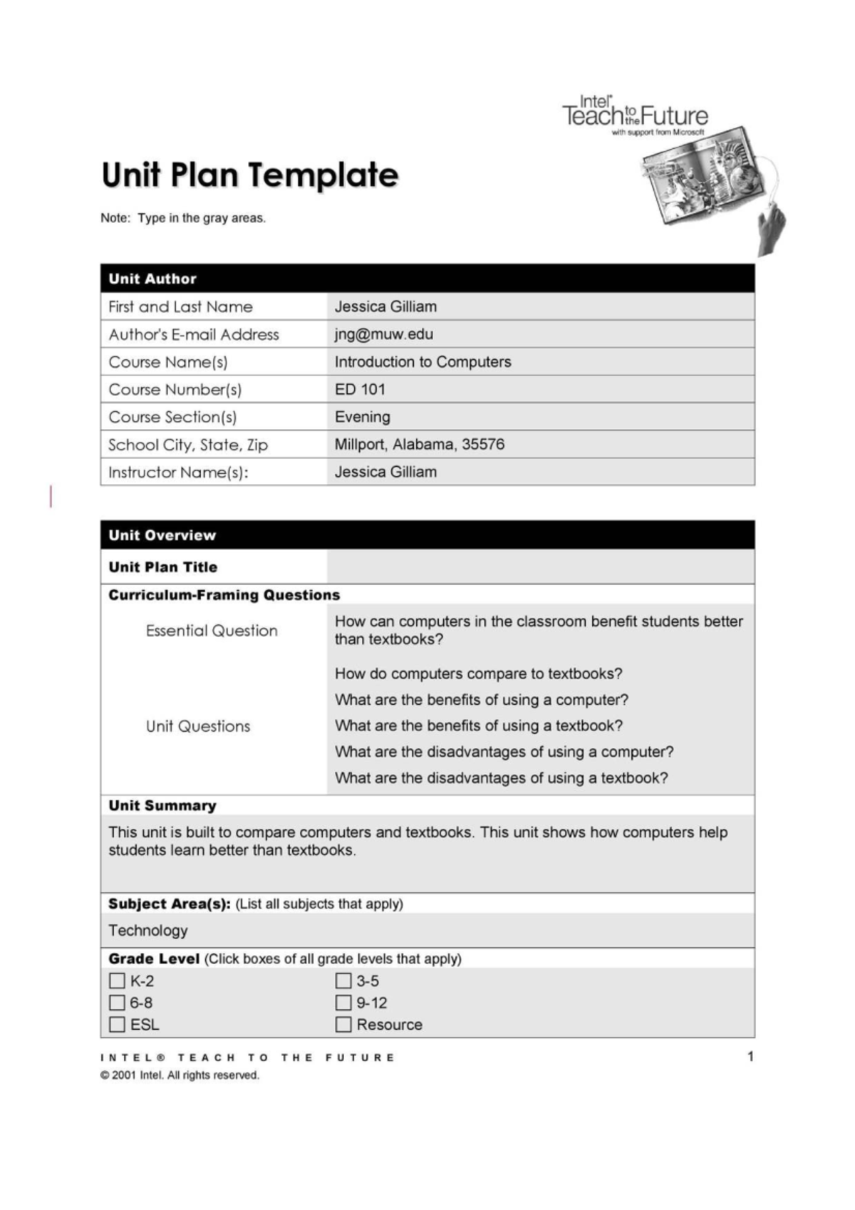 Unit plan template for ED 101: Teach to the future with Microsoft - Studocu