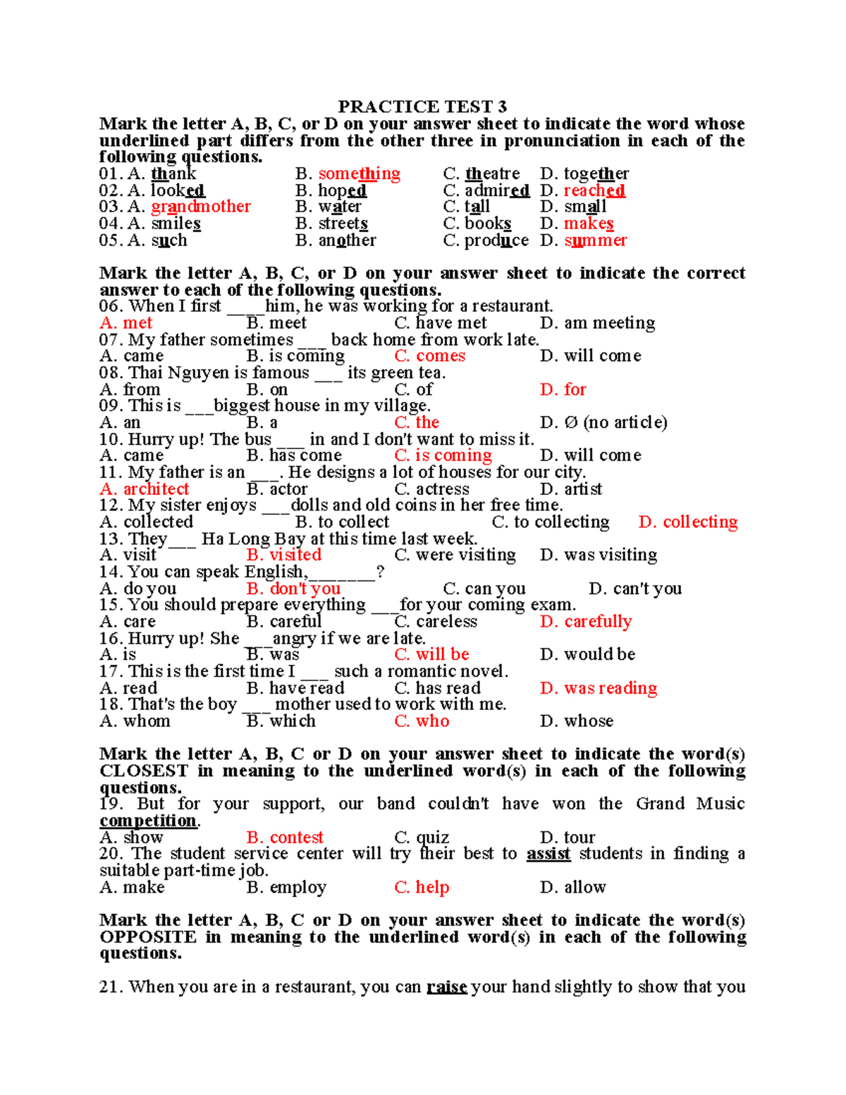 PRACTICE TEST 3: English Language Skills Assessment - Studocu