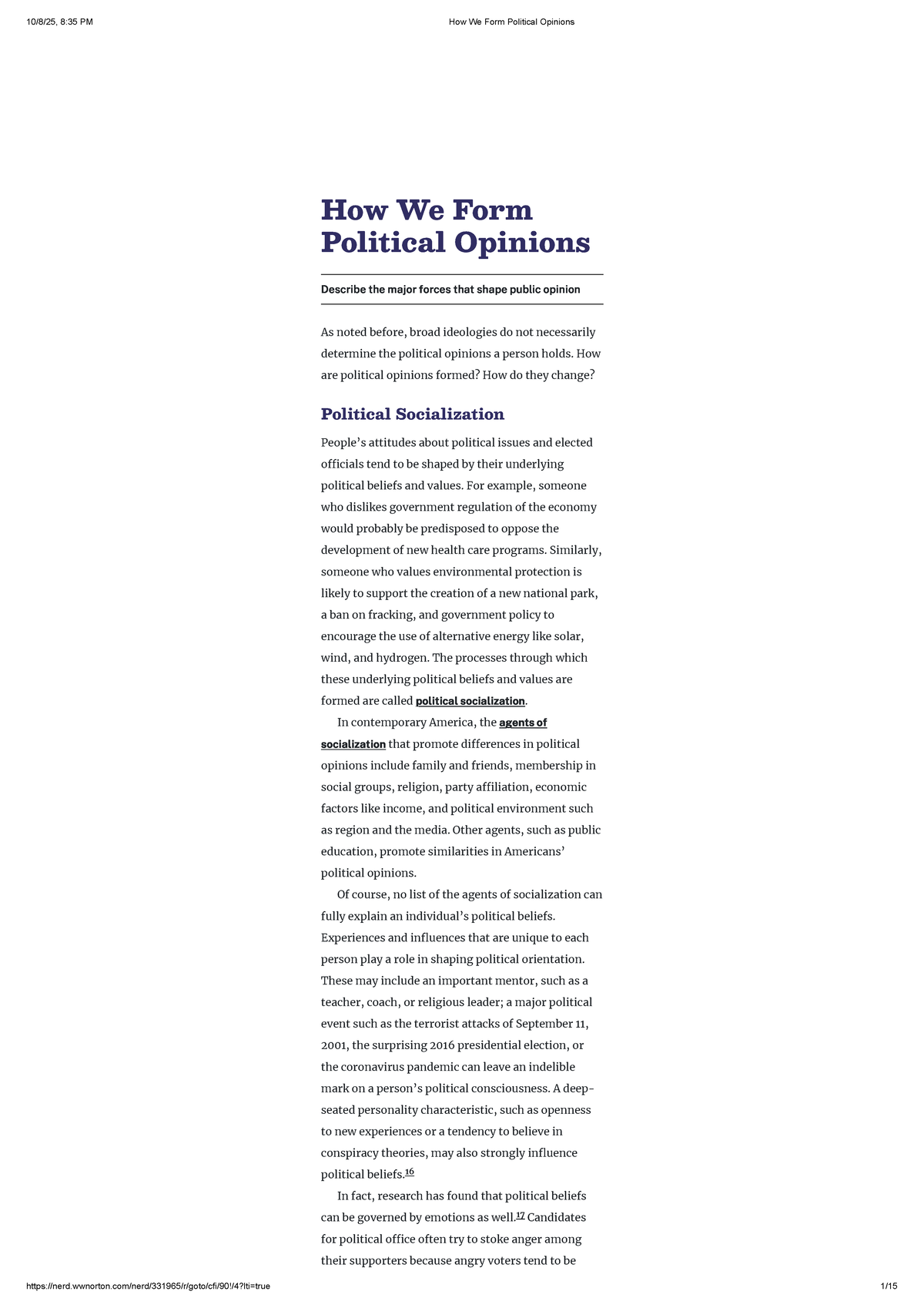 How We Form Political Opinions: Influences on Public Attitudes (POL 101 ...