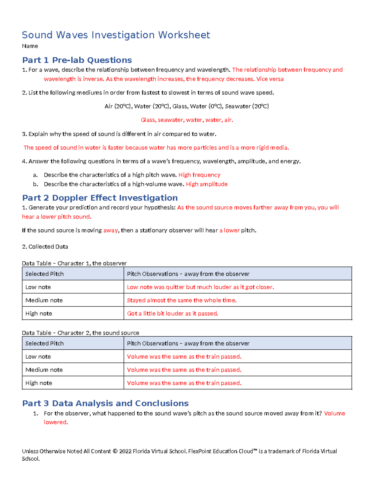 Soundwaves Investigation Worksheet - Understanding Frequency and ...