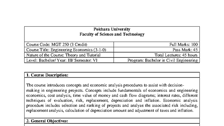 Engineering Economics Course Notes - MGT 250 - Studocu