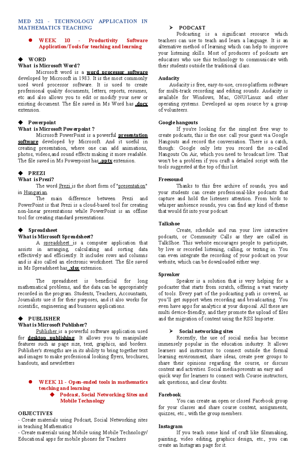 MED 321 Finals (Week 10-16) - MED 321 - TECHNOLOGY APPLICATION IN MATHEMATICS TEACHING WEEK 10 ...