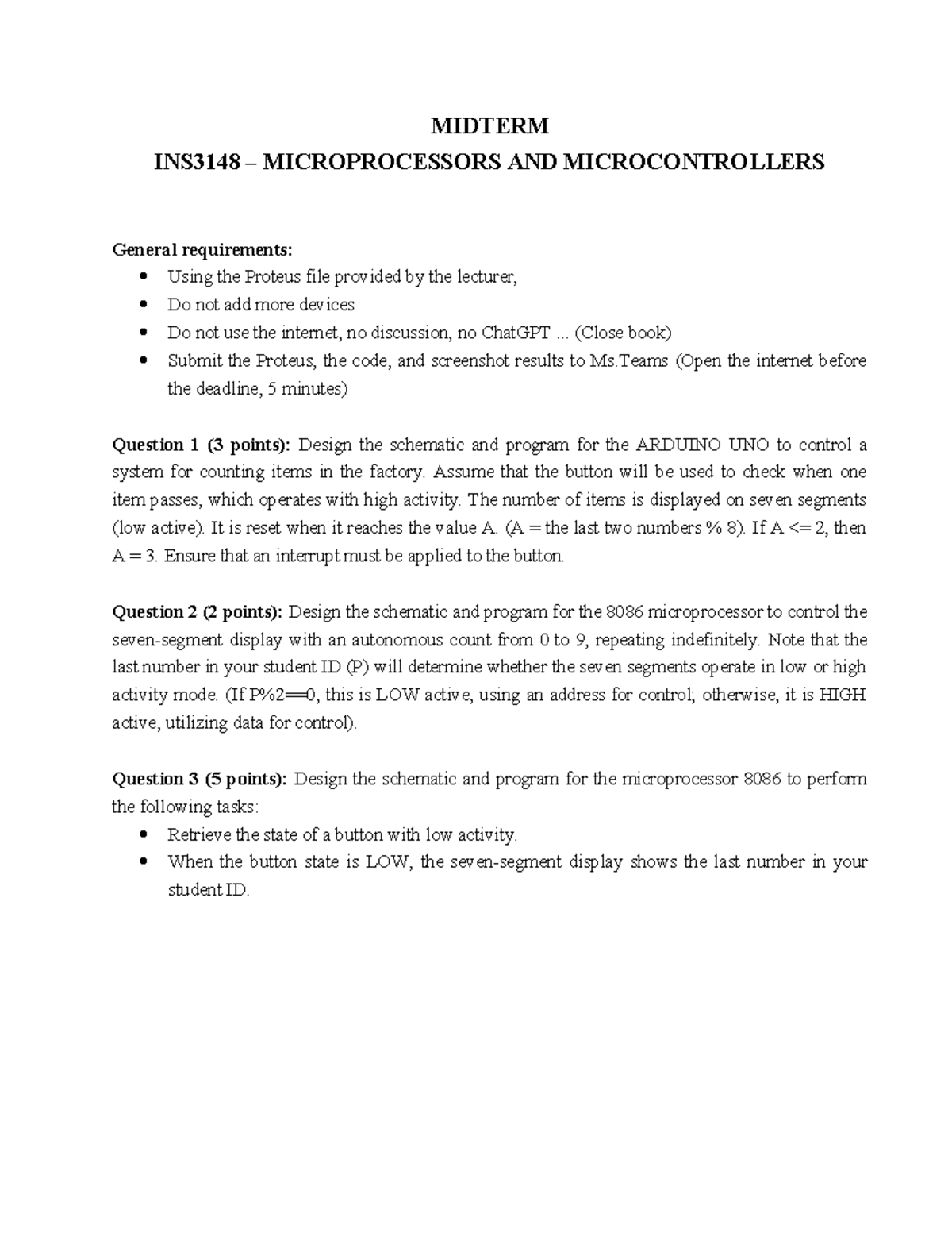 MIDTERM INS3148 MICROPROCESSORS & MICROCONTROLLERS Jan 2025 Exam Guide - Studocu