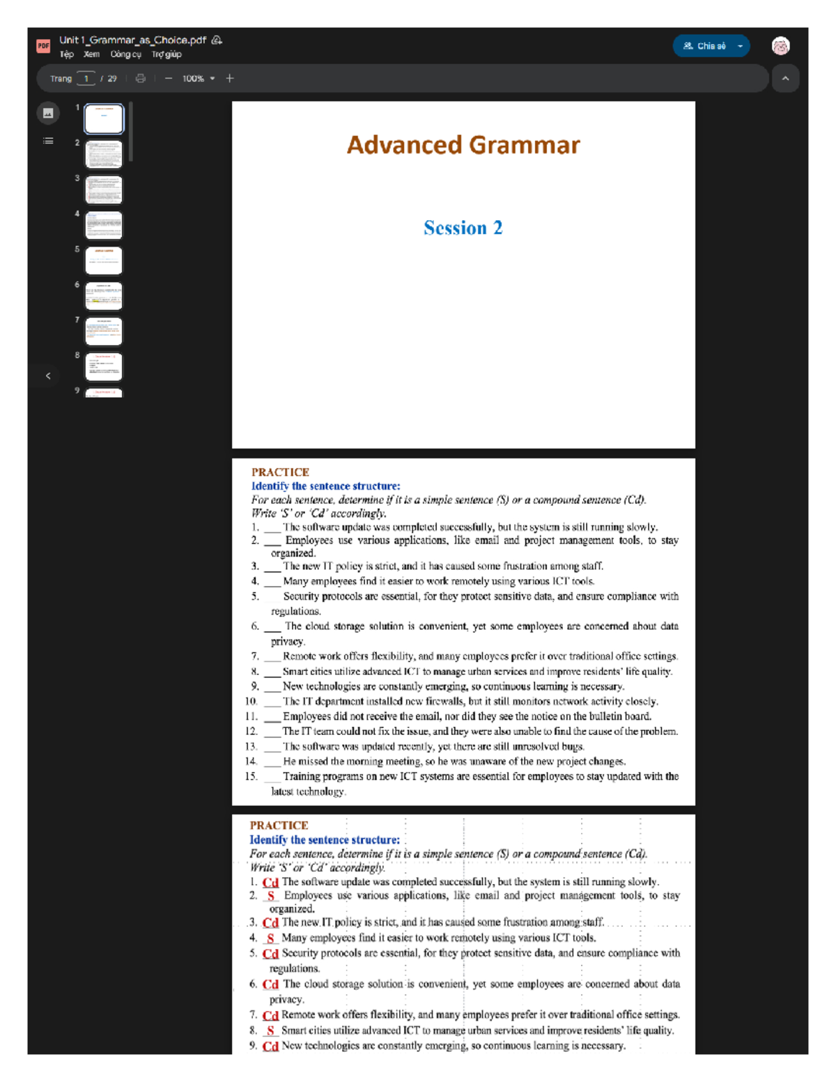 Grammar Unit 1: Sentence Structure and Analysis Techniques - Studocu