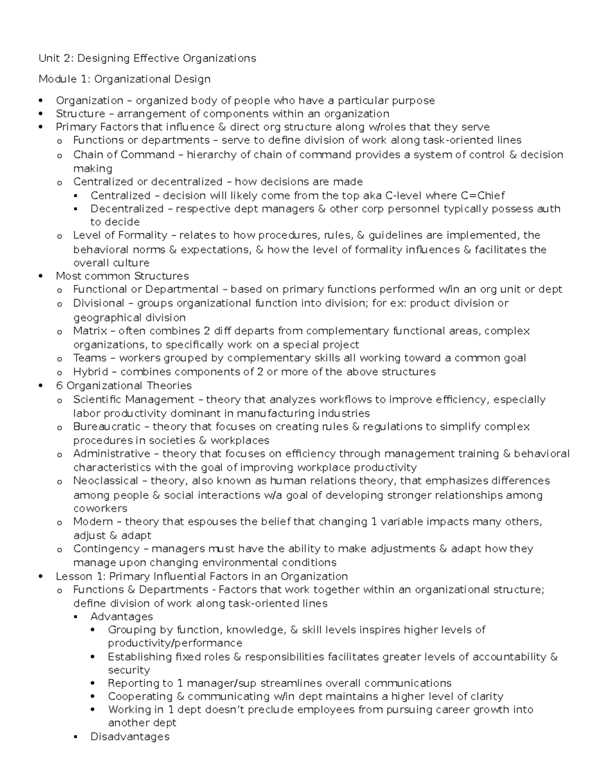 D078 Notes - Unit 2: Designing Effective Organizations Module 1 ...