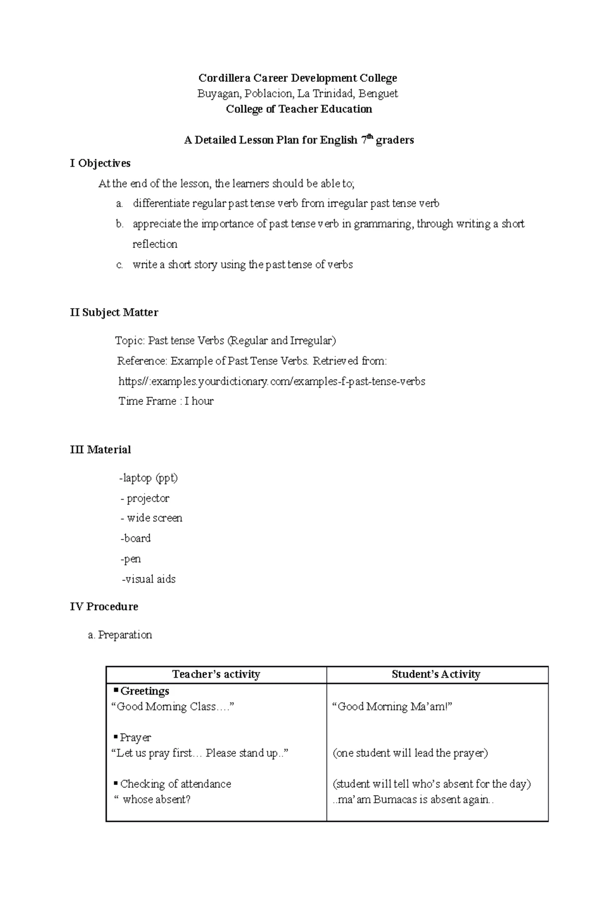 WEEK 1 - Lesson Plan Reflection and Insights - Studocu